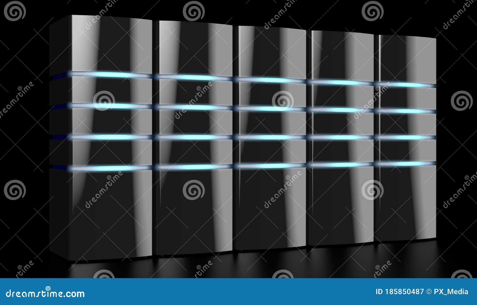 3D Modern Black Servers with LED Lights - Great for Topics Like Data ...