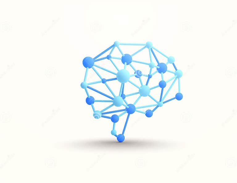 3d Modern Brain Link Connected Point Logo Vector. Digital Human Brain ...