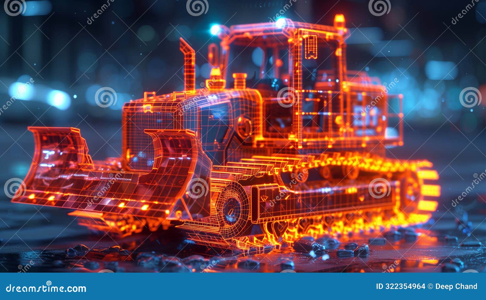 Modern Bulldozer Icon in Bright Neon Graphic Style Black Background ...