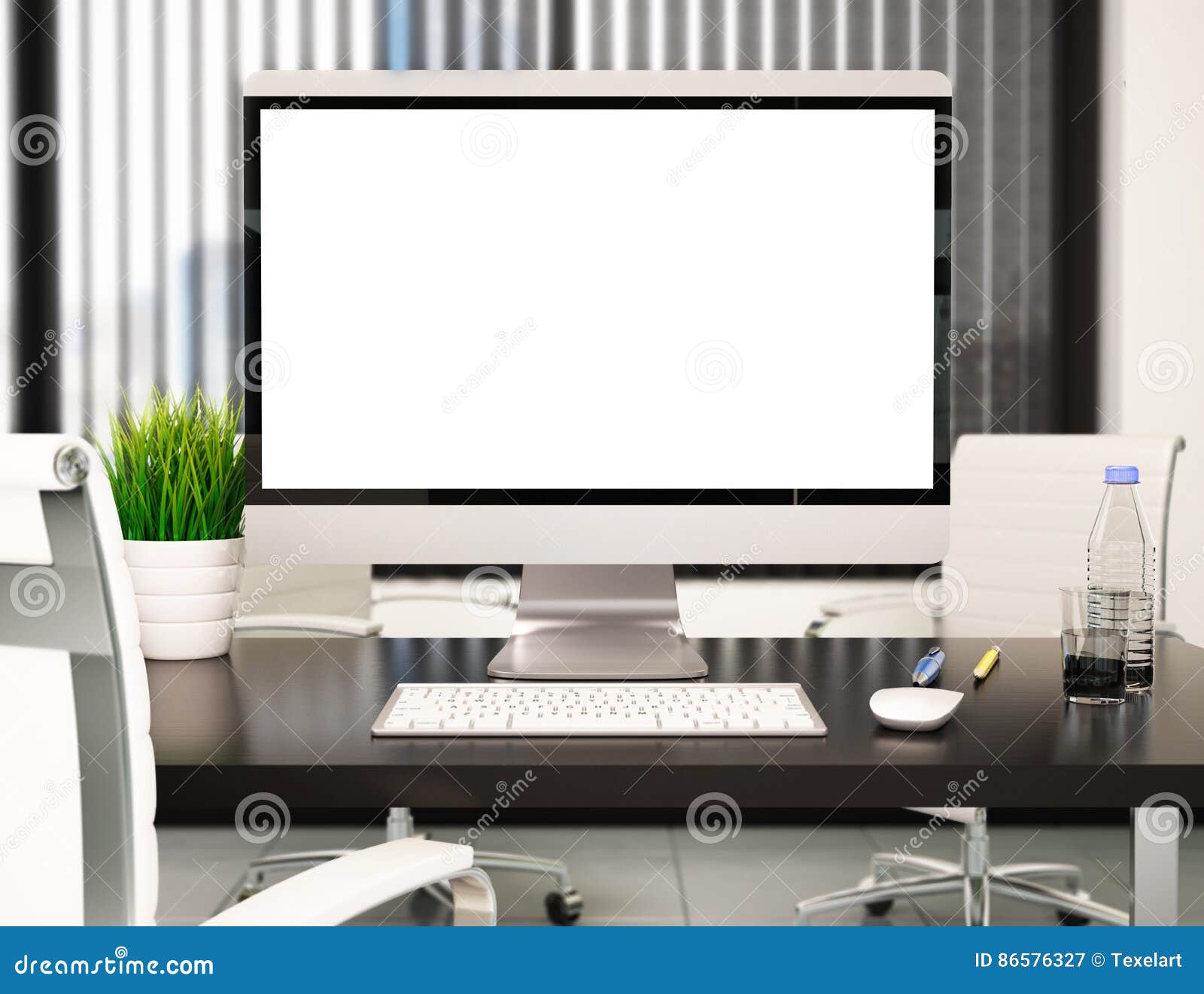 3D Modern Bureau Met Het Lege Computerscherm Model Stock Illustratie ...