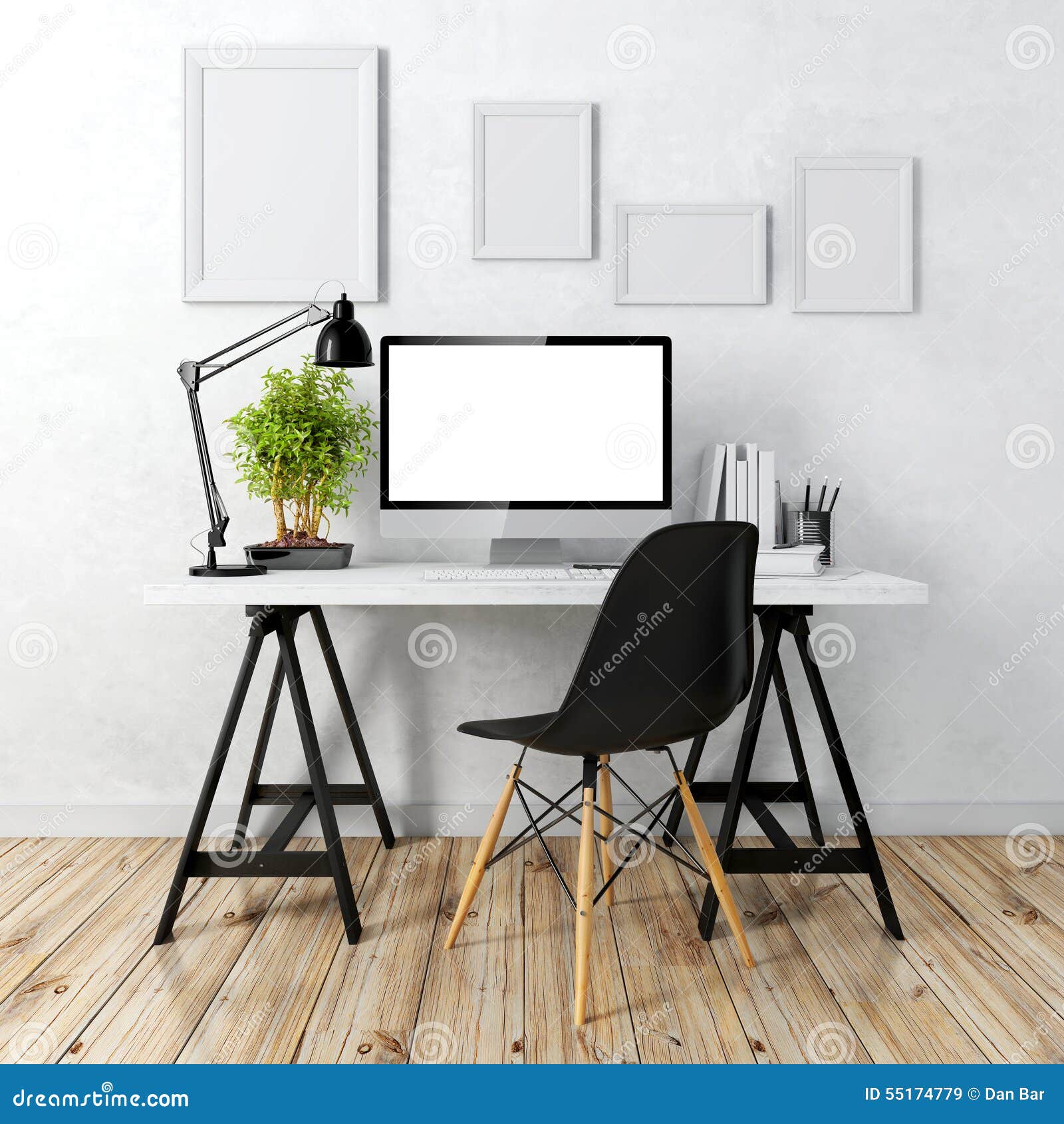 3d Modern Computer Workplace Stock Illustration - Illustration of ...