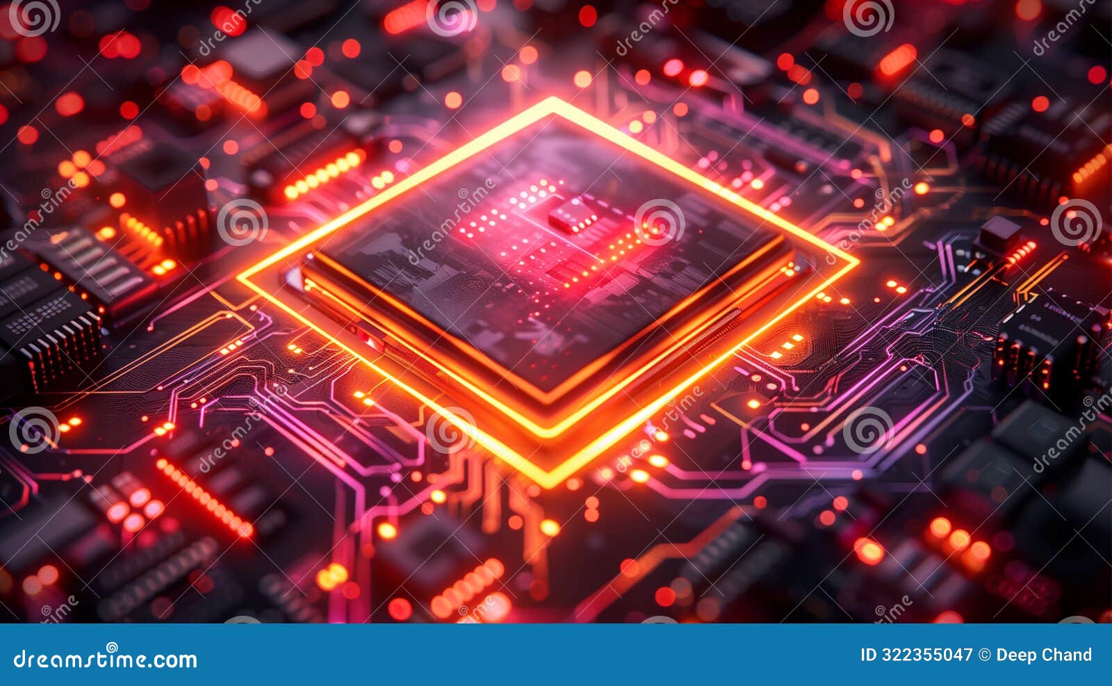 Modern CPU Chip Icon in Bright Neon Graphic Style Black Background ...