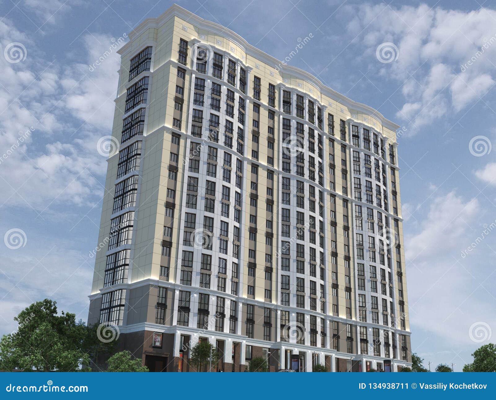 3d Modern High Rise Building 3D Illustration Stock Illustration ...