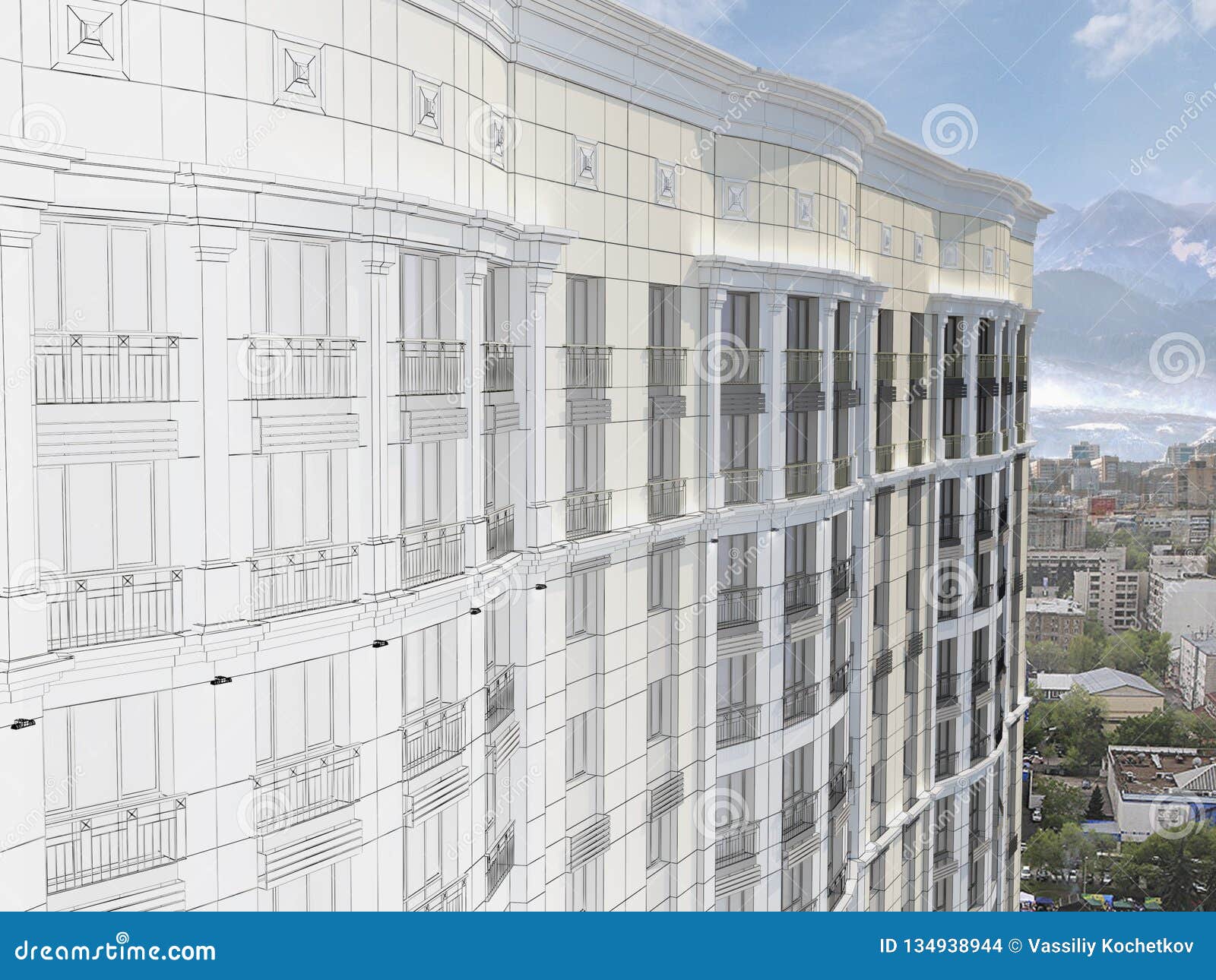 3d Modern High Rise Building 3D Illustration Stock Illustration ...