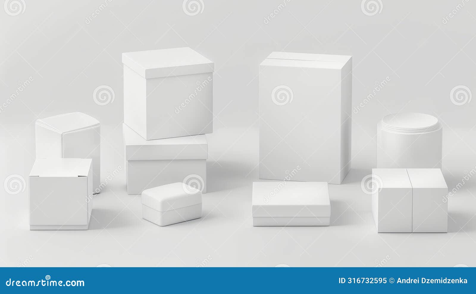 3d Modern Illustration Set of White Box Mock-ups, Cube Perspective View ...