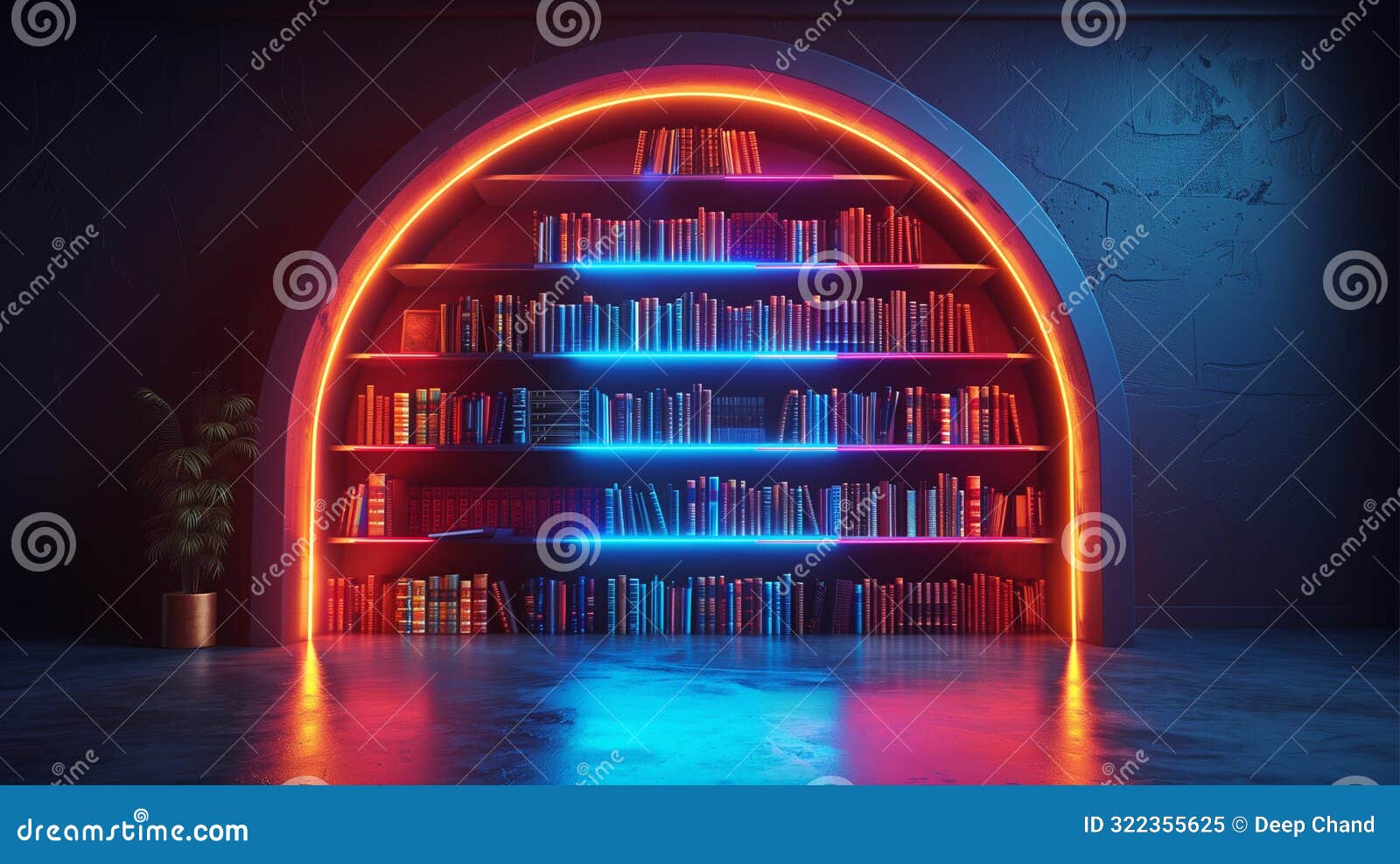 Modern Library Icon in Bright Neon Graphic Style Black Background Stock ...