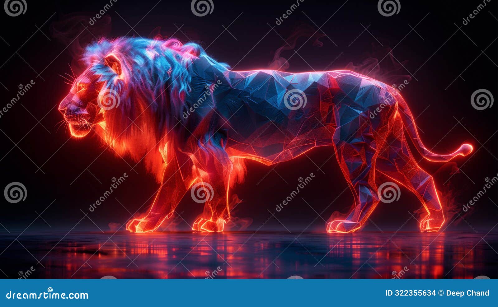 Modern Lion Icon in Bright Neon Graphic Style Black Background Stock ...