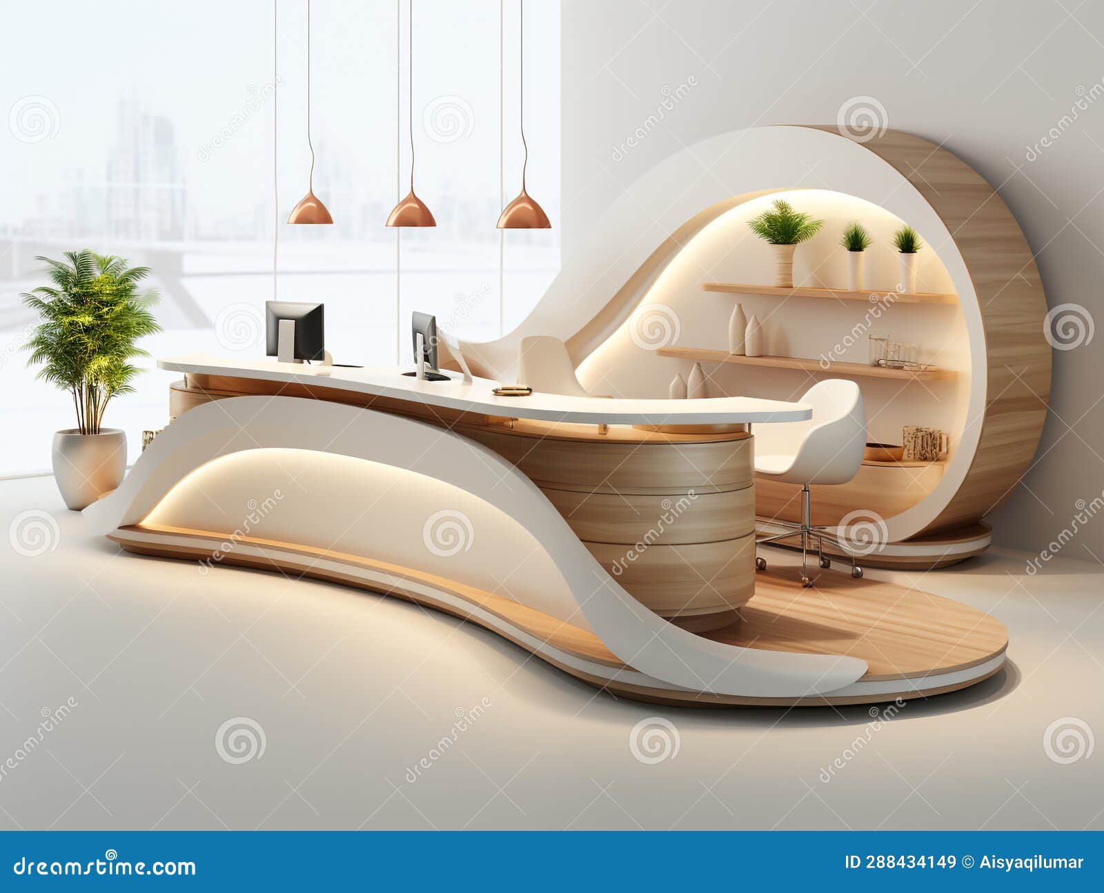 Modern Curved Reception Counter Design 2 Person Modern High Gloss