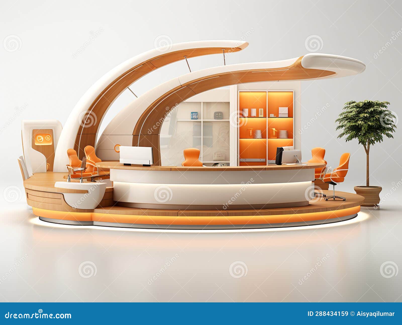 3d Modern Receptionist Desk Design Featuring a Curved Design and ...