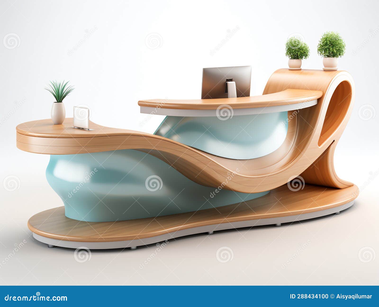 3d Modern Receptionist Desk Design Featuring a Curved Design and ...