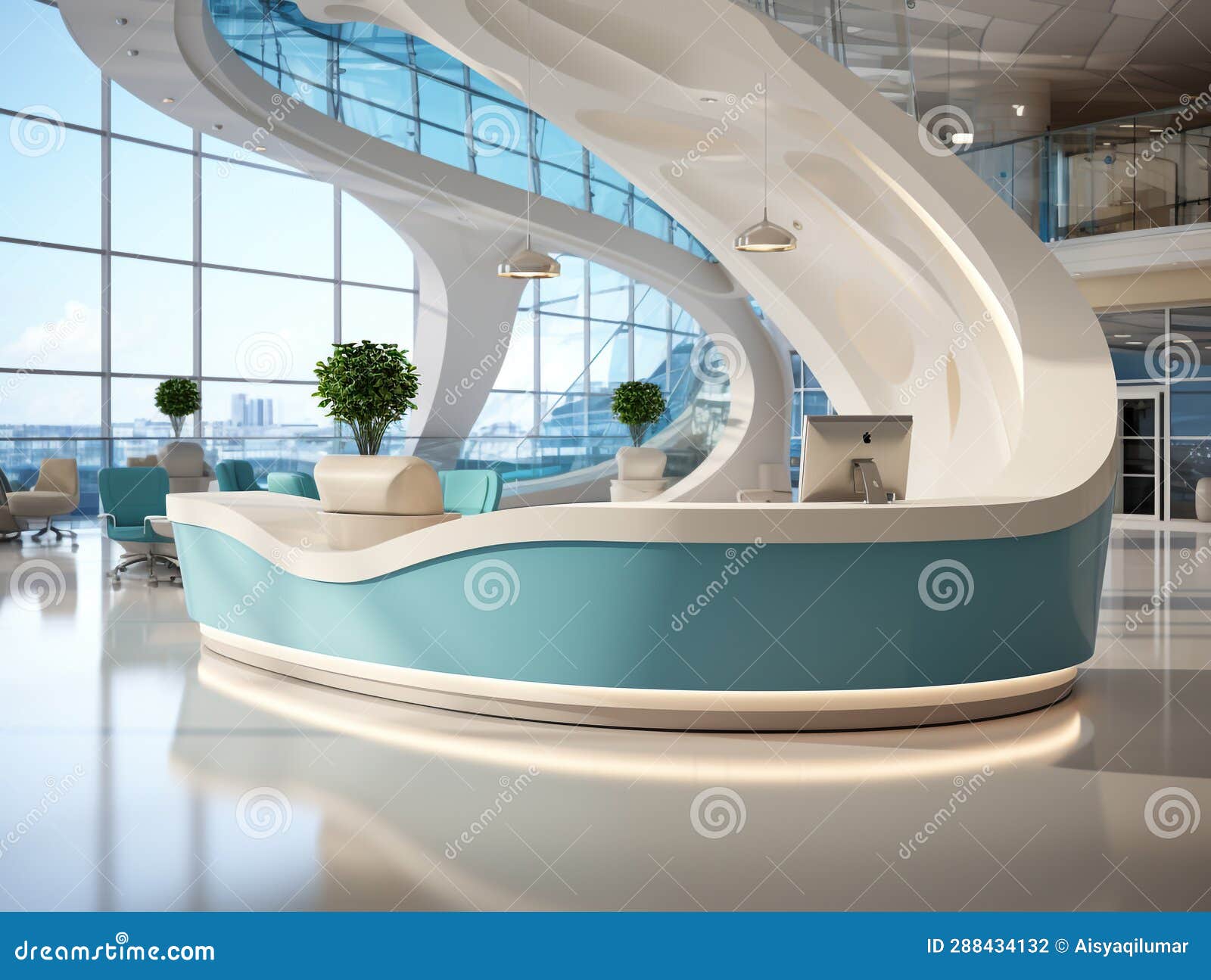 3d Modern Receptionist Desk Design Featuring a Curved Design and ...