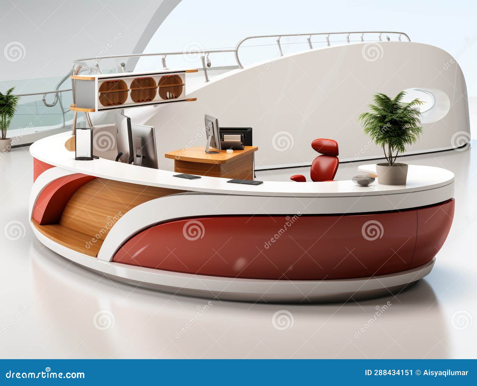 3d Modern Receptionist Desk Design Featuring a Curved Design and ...