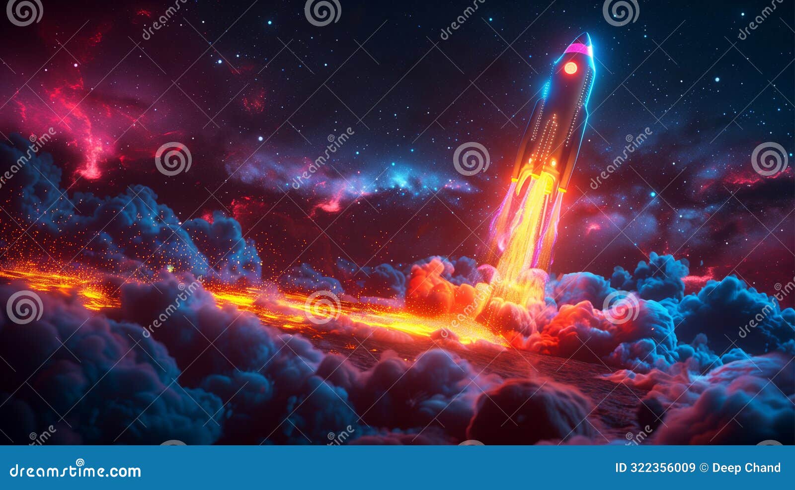 Modern Rocket Icon in Bright Neon Graphic Style Black Background Stock ...