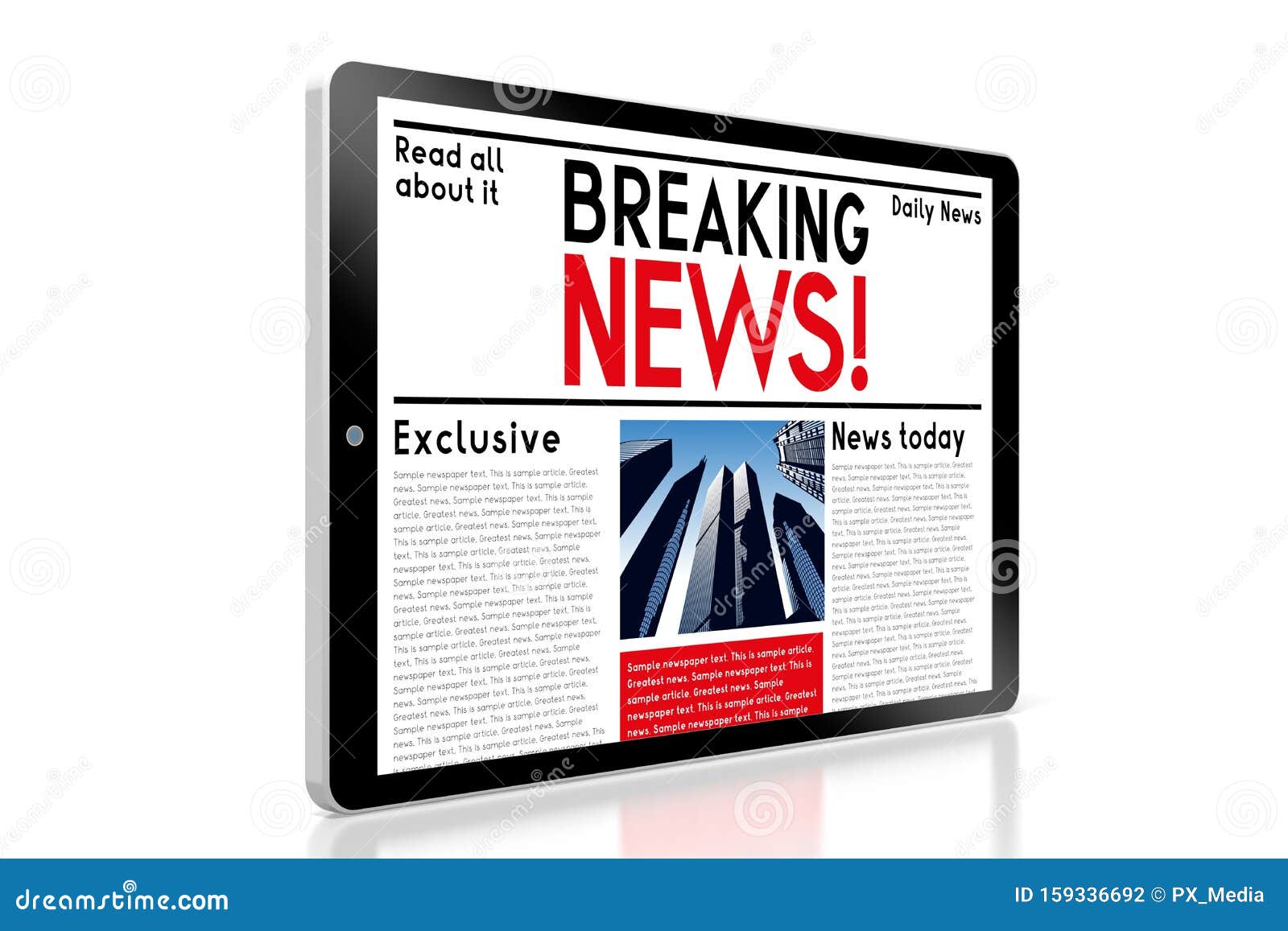 3D Modern Tablet - Breaking News Concept Stock Illustration ...
