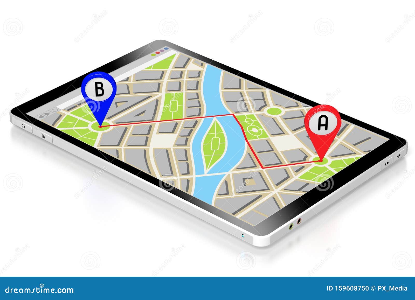 3D Tablet, Map - Route/ Distance Concept Stock Illustration ...