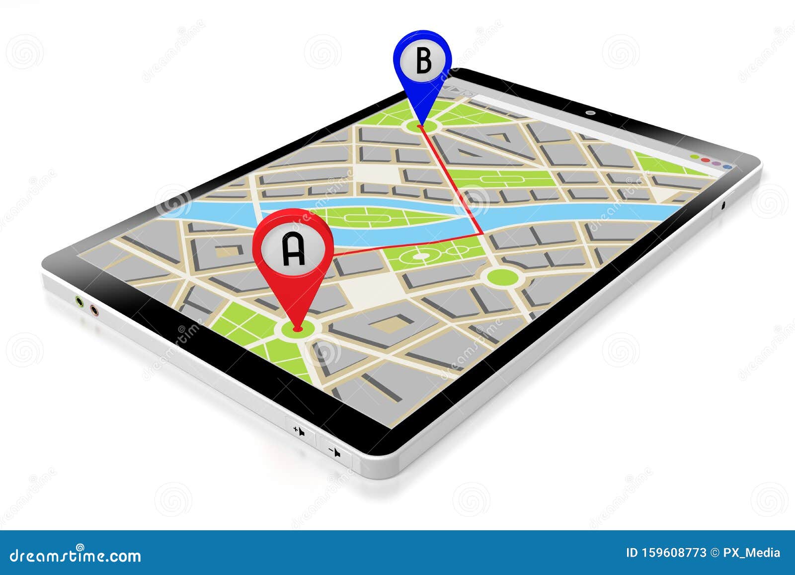 3D Tablet, Map - Route/ Distance Concept Stock Illustration ...