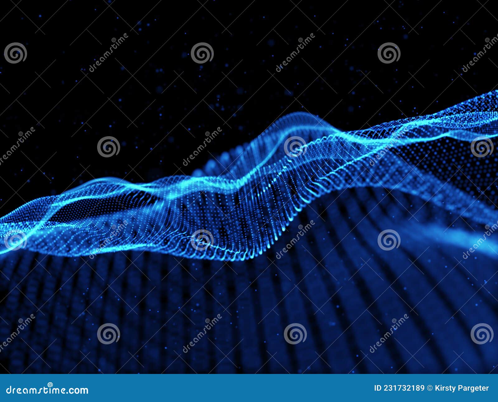 3D Modern Techno Background with Flowing Particles Stock Illustration ...