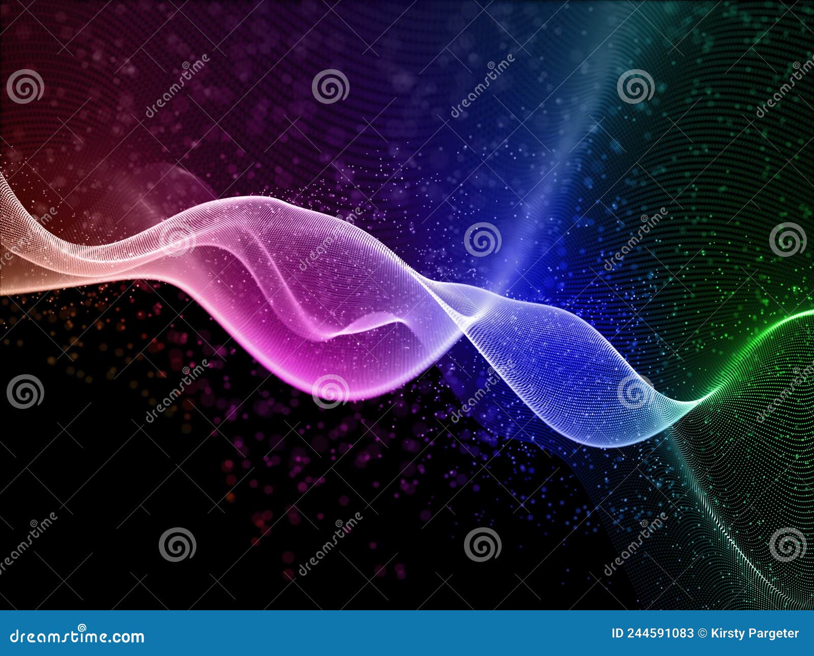 3D Modern Technology Background with Flowing Rainbow Coloured Particles ...