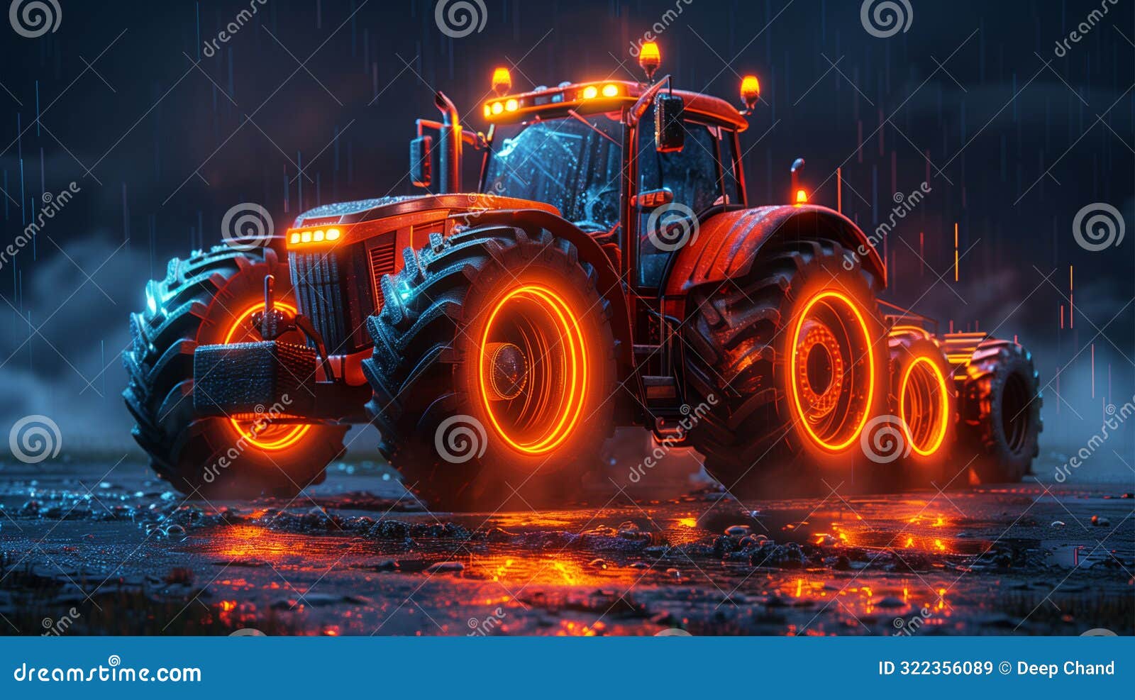 Modern Tractor Icon in Bright Neon Graphic Style Black Background Stock ...