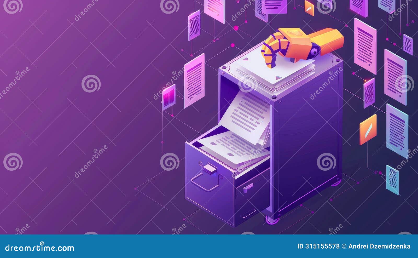 3D Modern Web Banner with Documents, Archive Docs on Conveyor Belt with ...