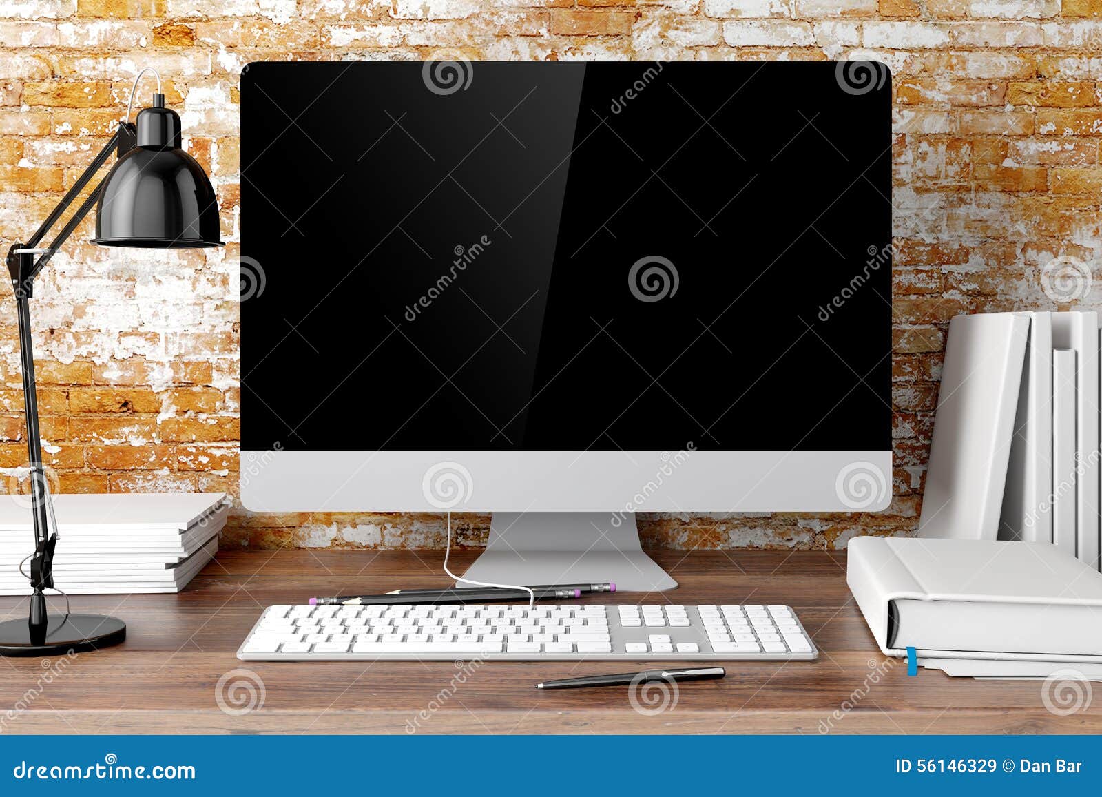3d modern workplace stock illustration. Illustration of monitor - 56146329
