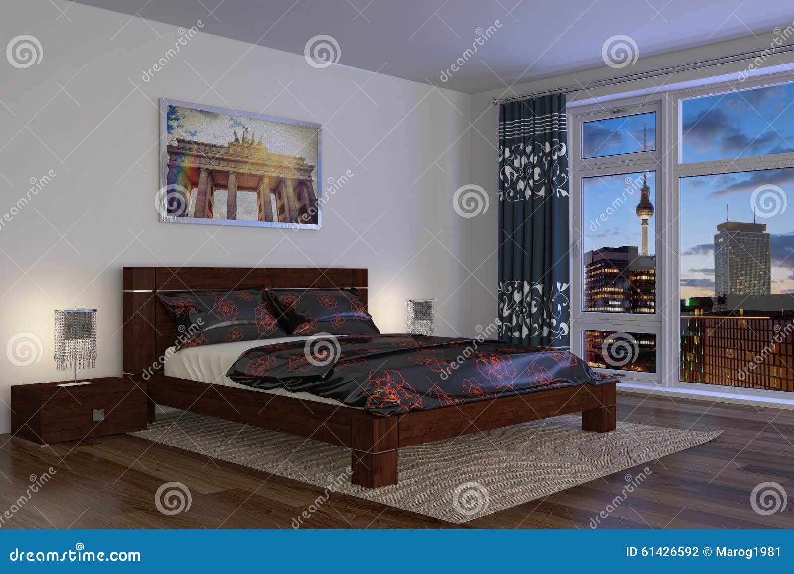 3d - Modernt Sovrum - Hotell Stock Illustrationer - Illustration av ...