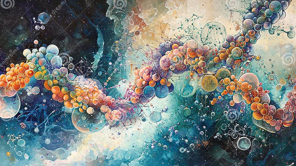 3D Molecular Model with Colorful Interconnected Atoms Forming a Complex ...