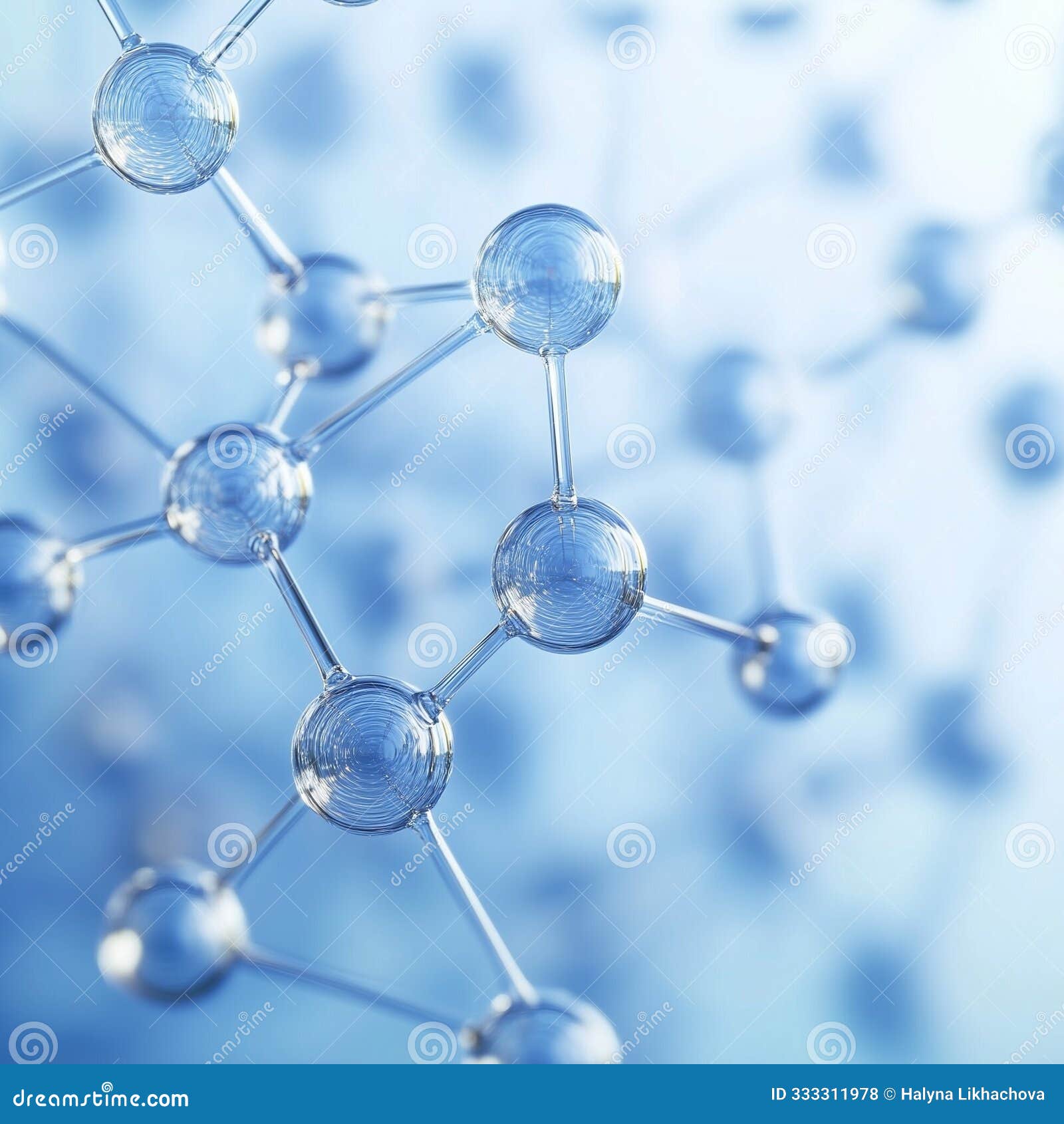 3D Molecular Structure With Blue Transparent Spheres And Interconnected ...