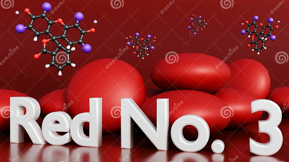 3D Molecular Structure of Red No. 3 and Red Candies Stock Illustration ...
