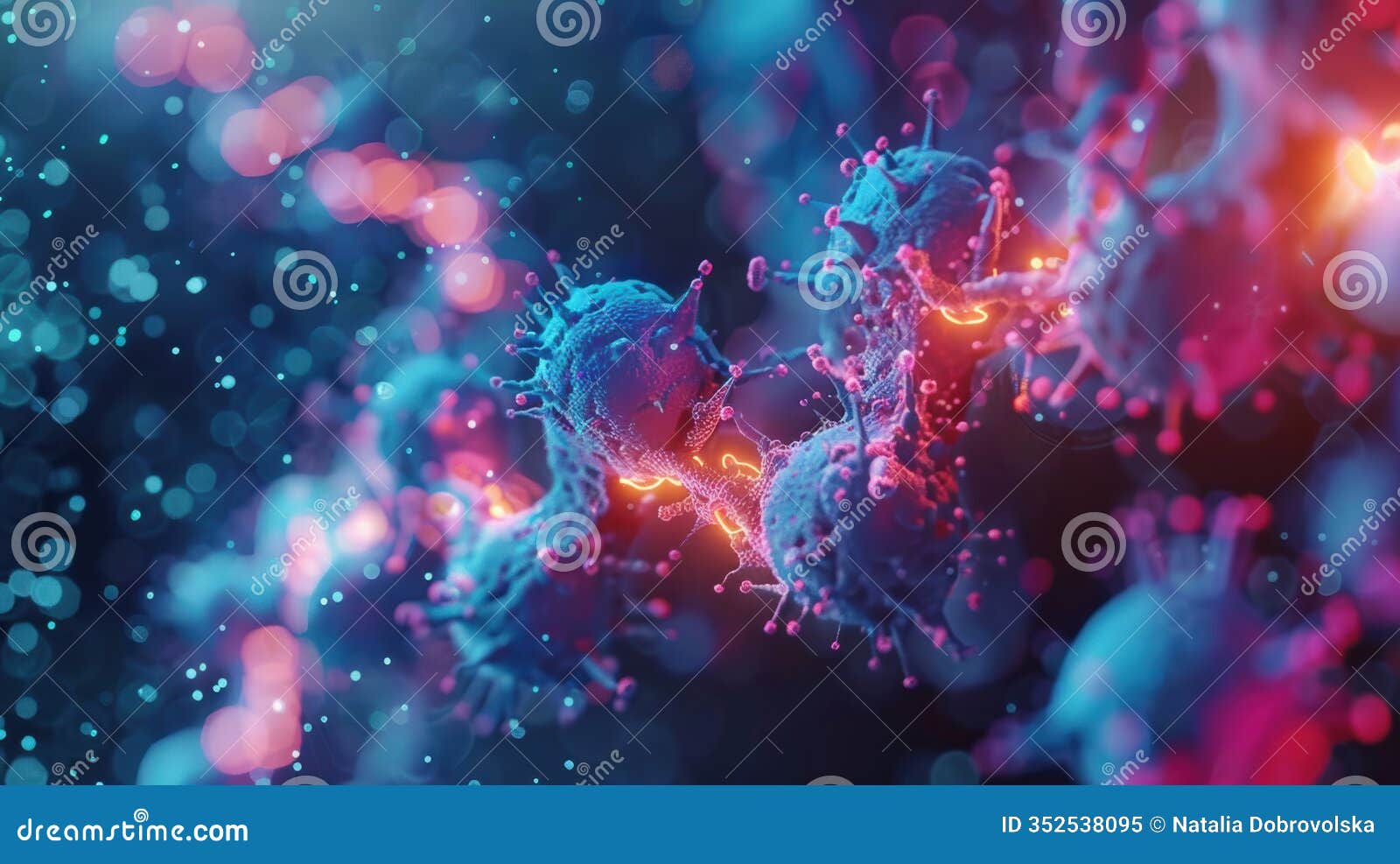 3D Molecular Visualization of Enzyme Protein Binding in Glowing Lab ...