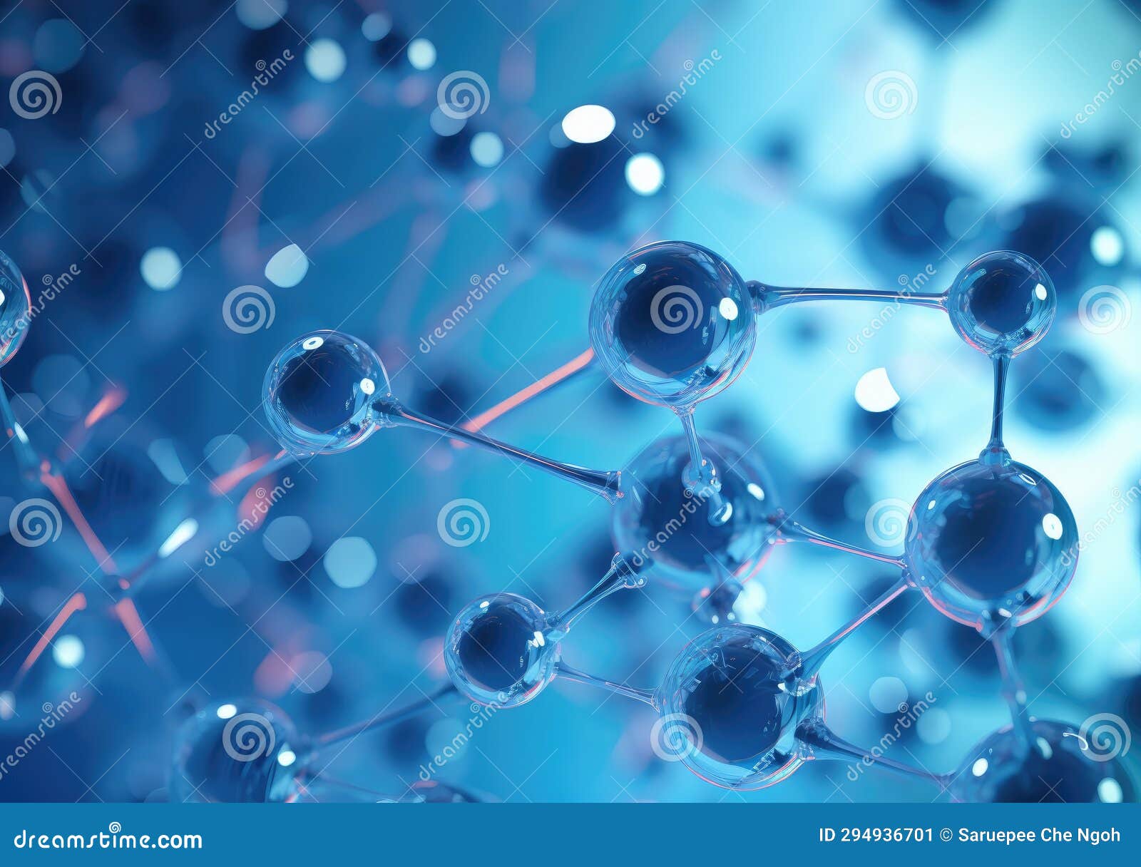 3D Molecule Background with Connected Spherical Particles, Atoms. Vector Molecular Structure ...