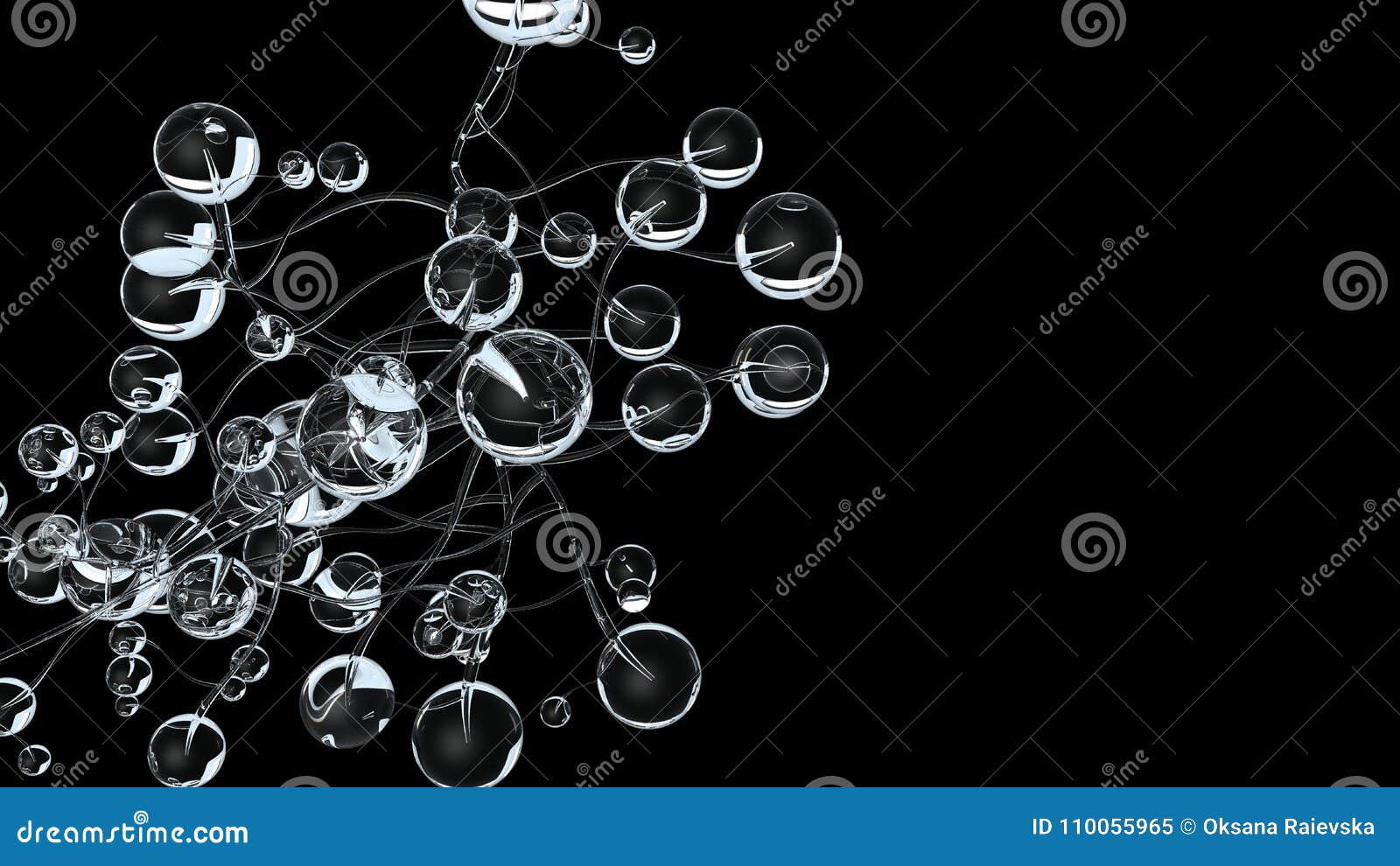 3D Molecules or Atoms on Black Background. Abstract Molecular Structure ...