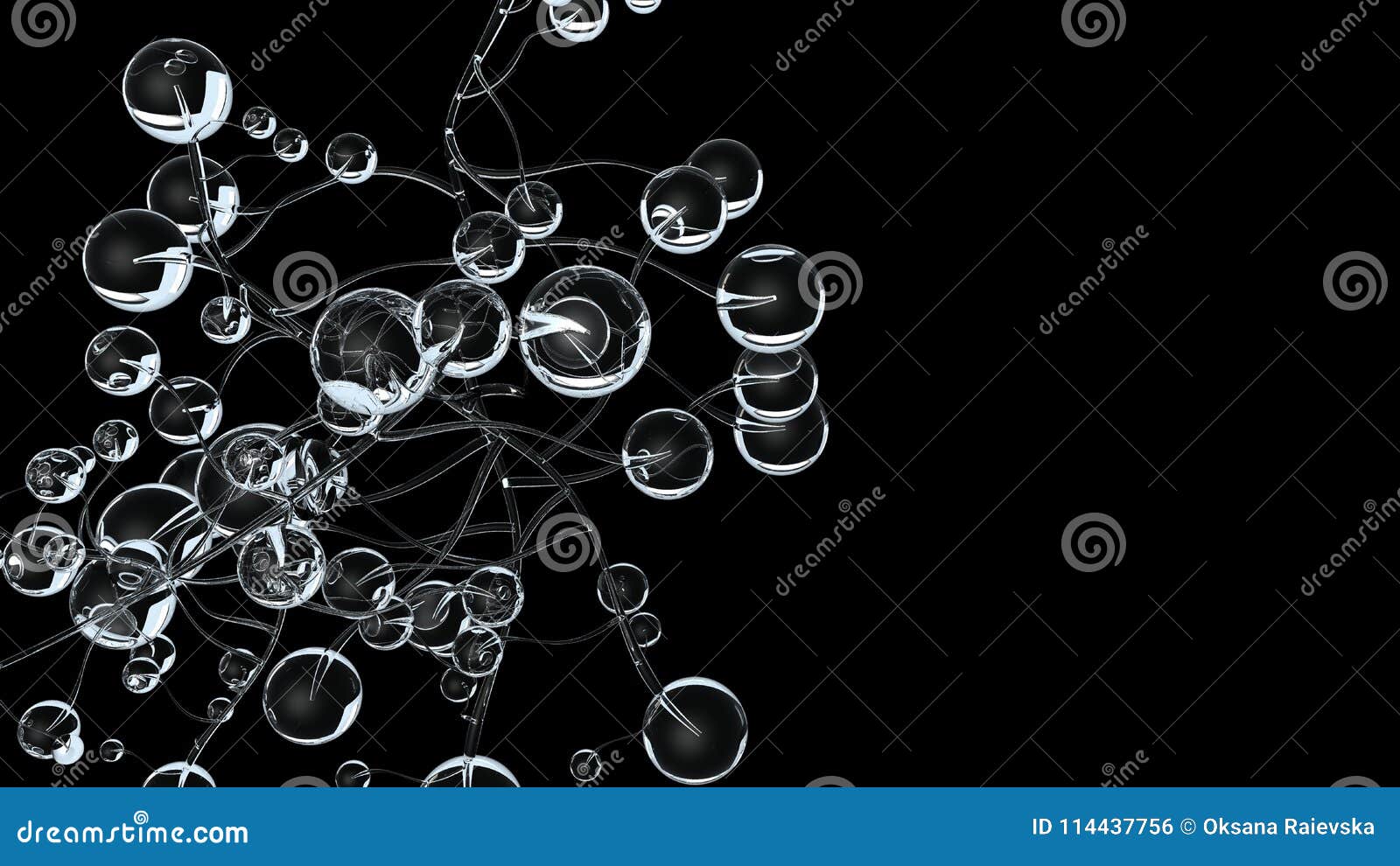 3D Molecules or Atoms on Black Background. Abstract Molecular Structure ...