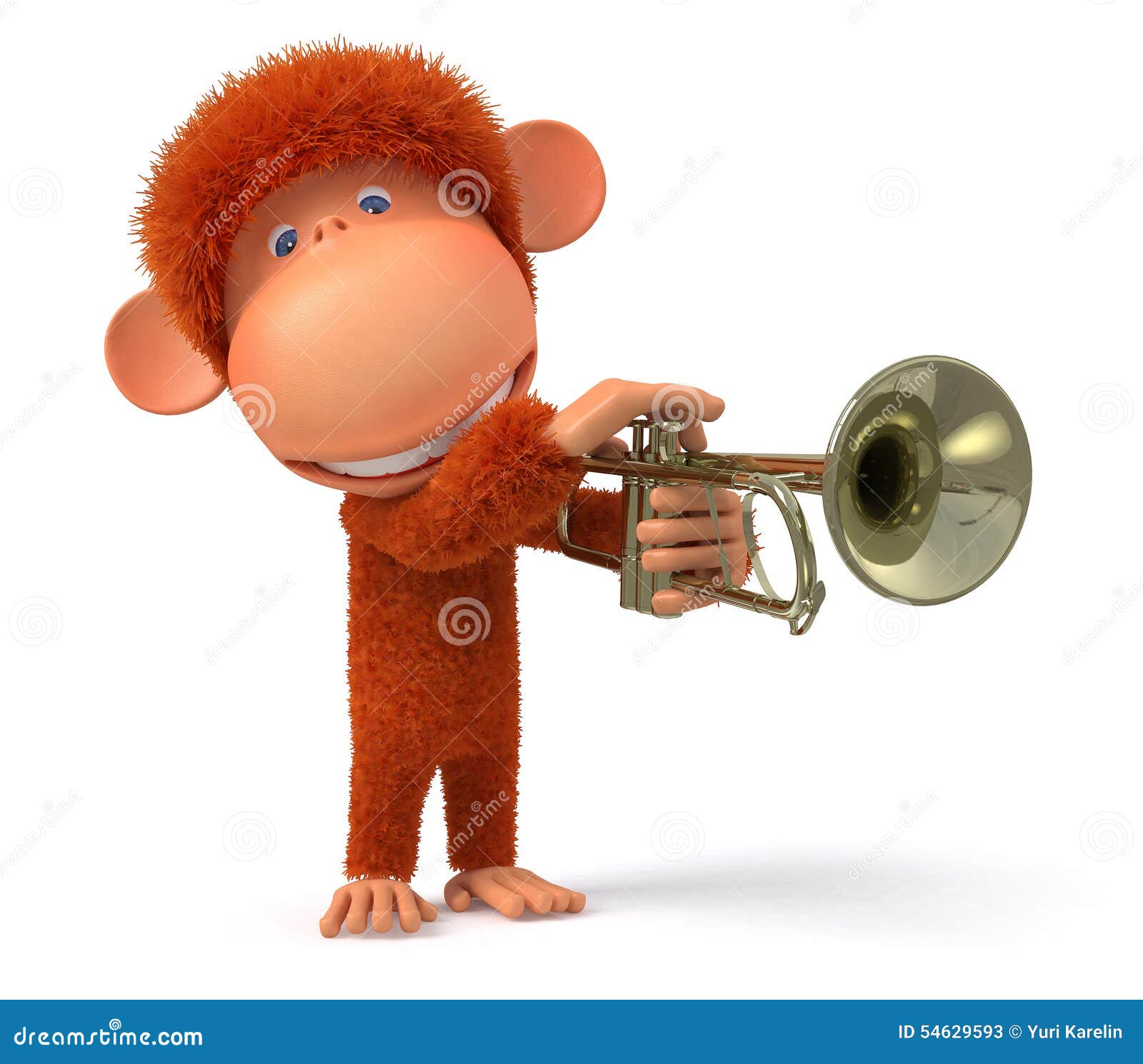3d Monkey Blows the Trumpet Stock Illustration - Illustration of jazz ...