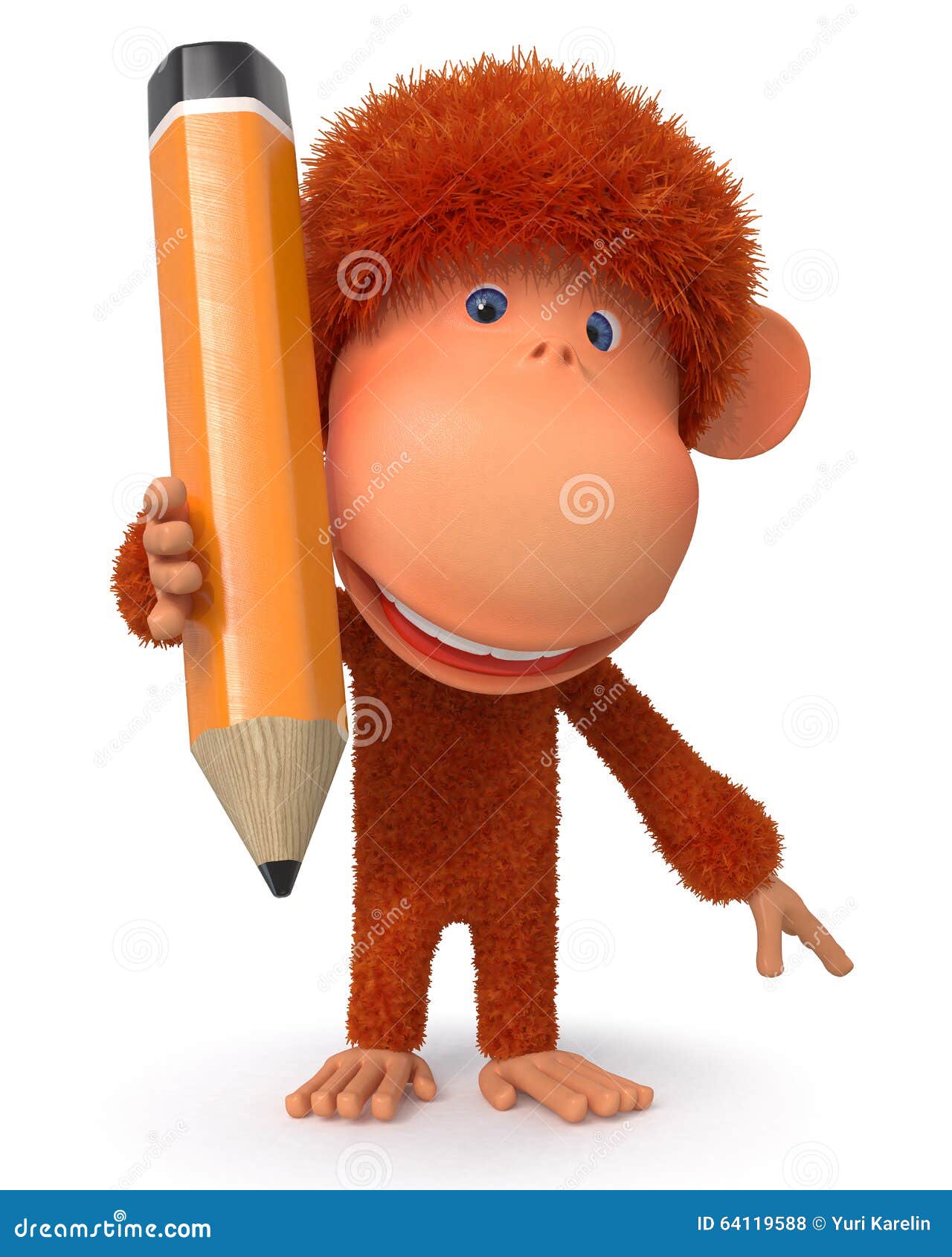 3D monkey with a pencil stock illustration. Illustration of holiday ...