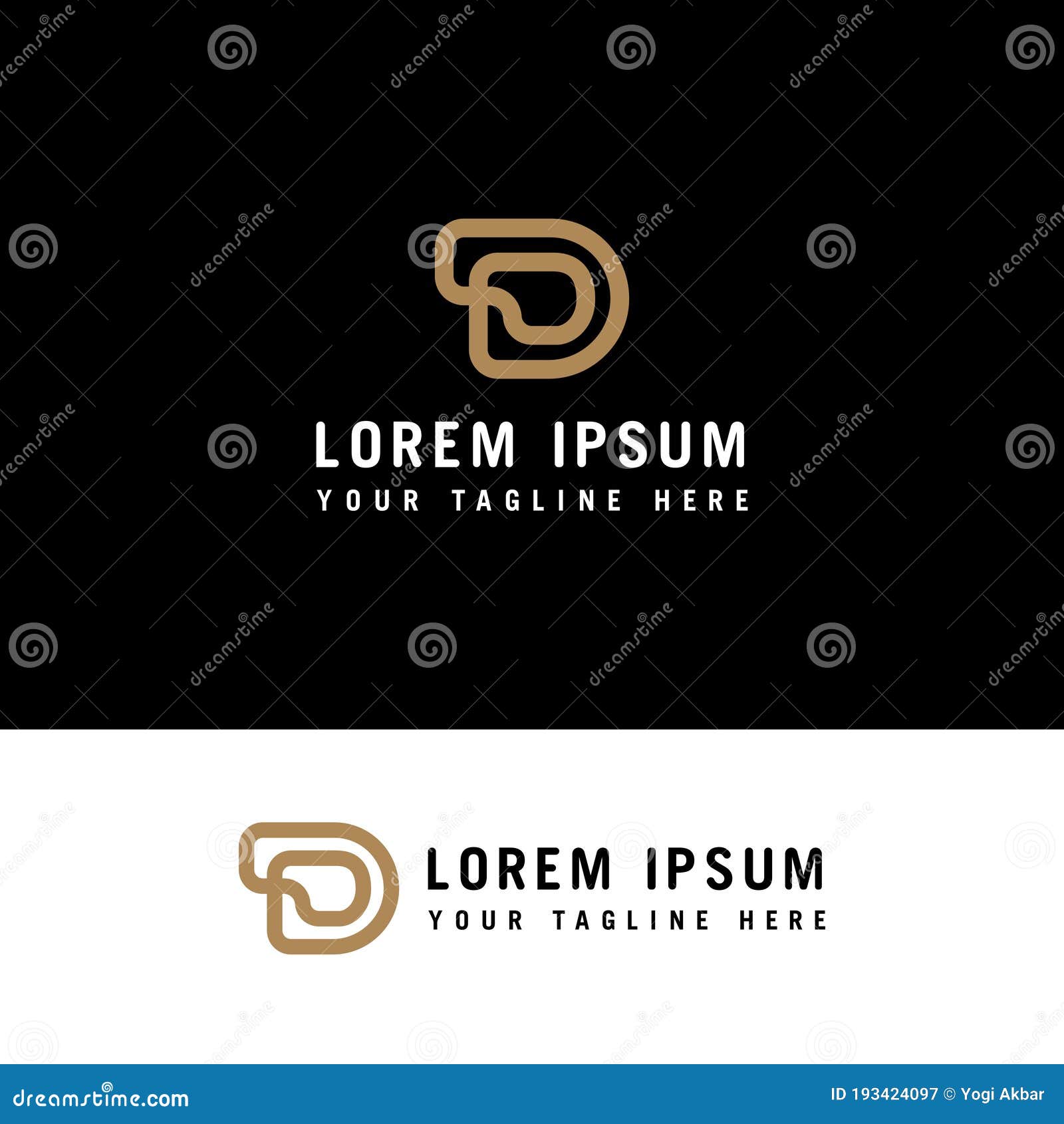 D Monogram. D Logo. Linear Gold Letters D on on a Black Background ...