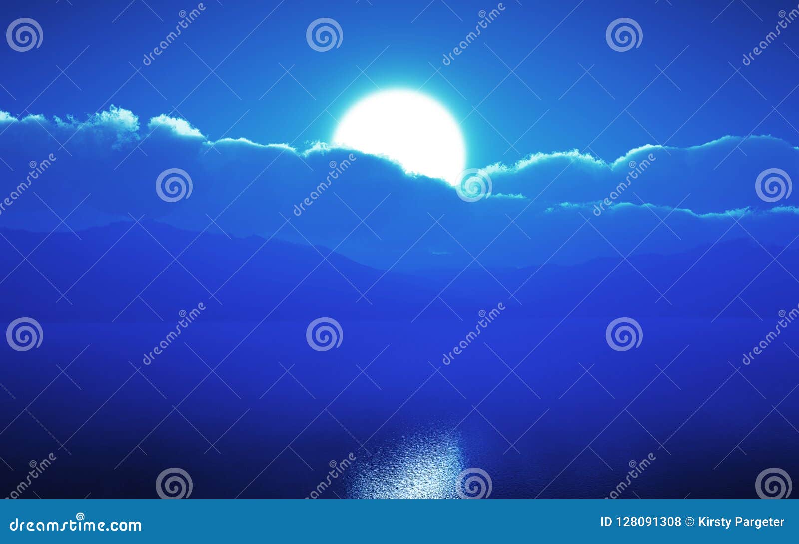 3D Moonlit Sky Over the Ocean Stock Illustration - Illustration of ...
