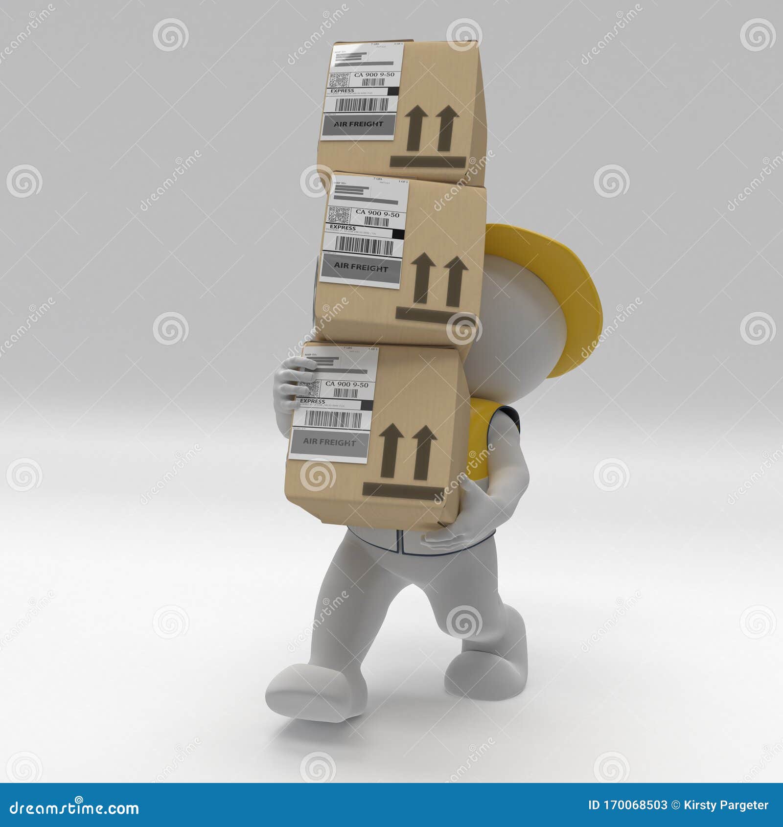 3D Morph Man Builder Carrying Boxes Stock Illustration - Illustration ...