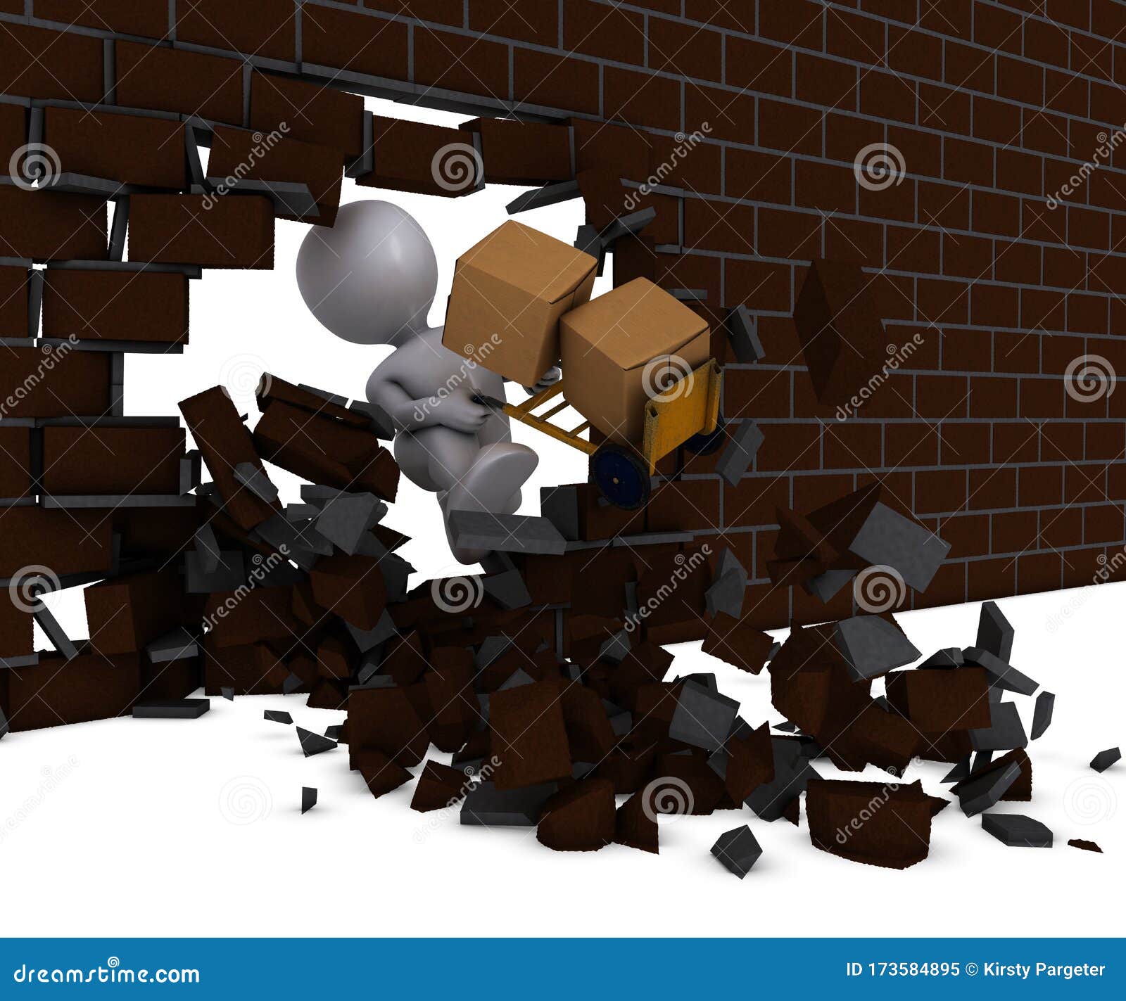 3D Morph Man Carrrying Boxes Breaking through a Brick Wall Stock ...