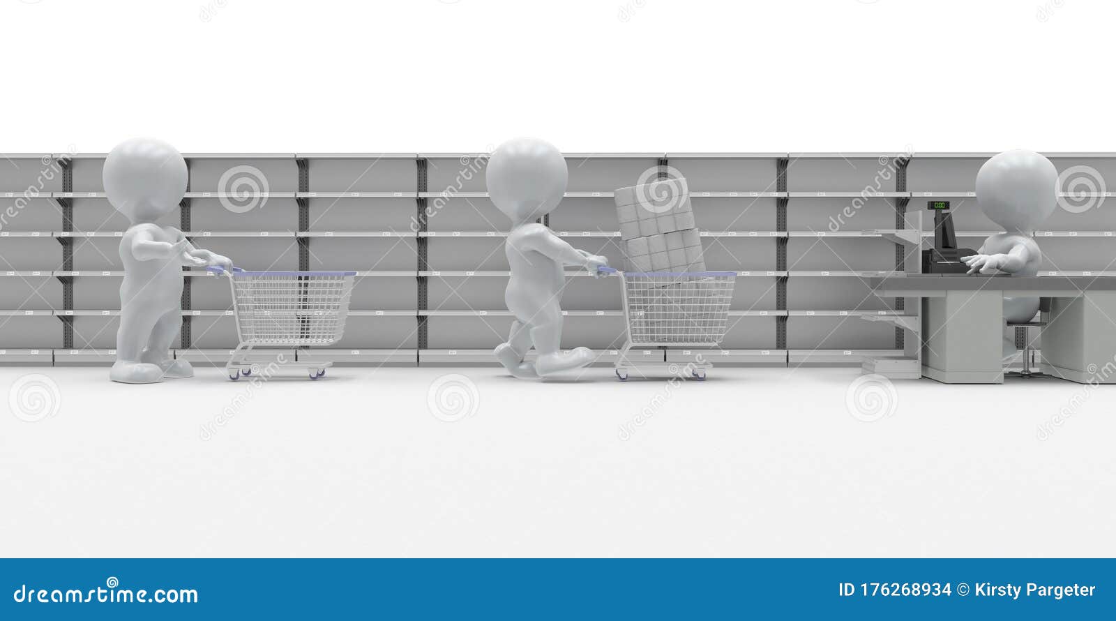 3D Morph Man Panic Buying at Supermarket Stock Illustration ...