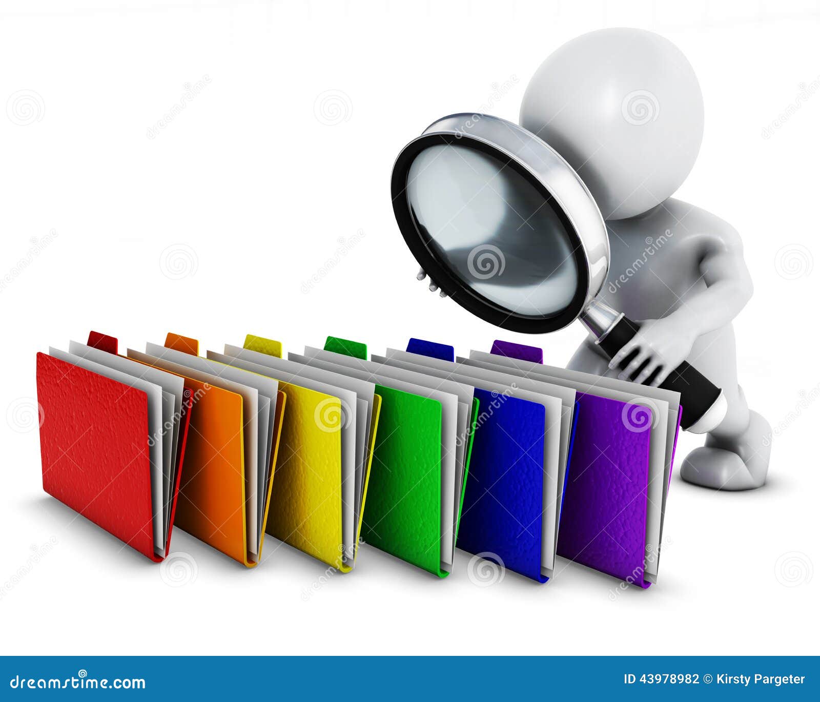 3D Morph Man Searching Folders with Magnifying Glass Stock Illustration ...