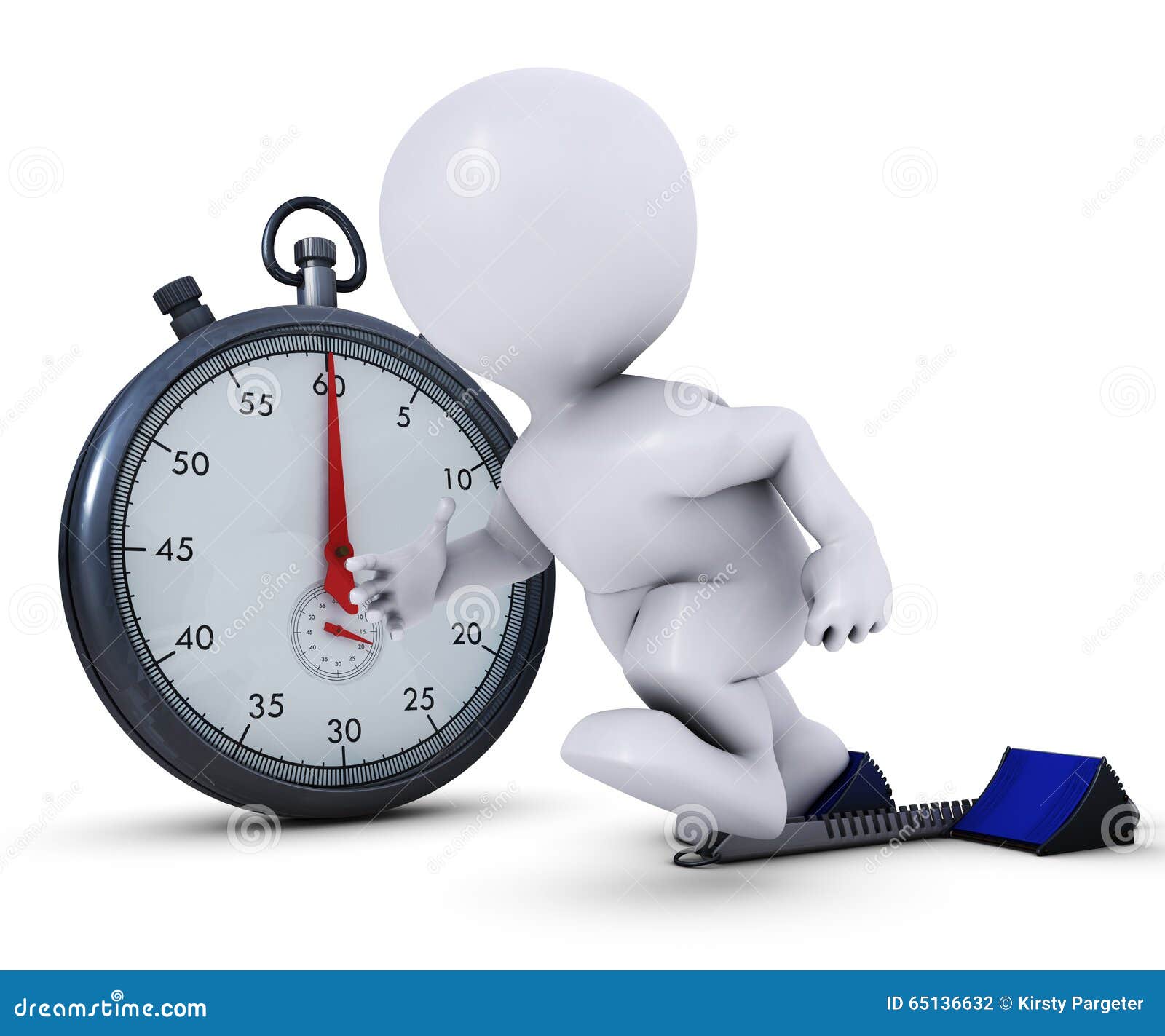 3D Morph Man on Starting Blocks and Stop Watch Stock Illustration ...