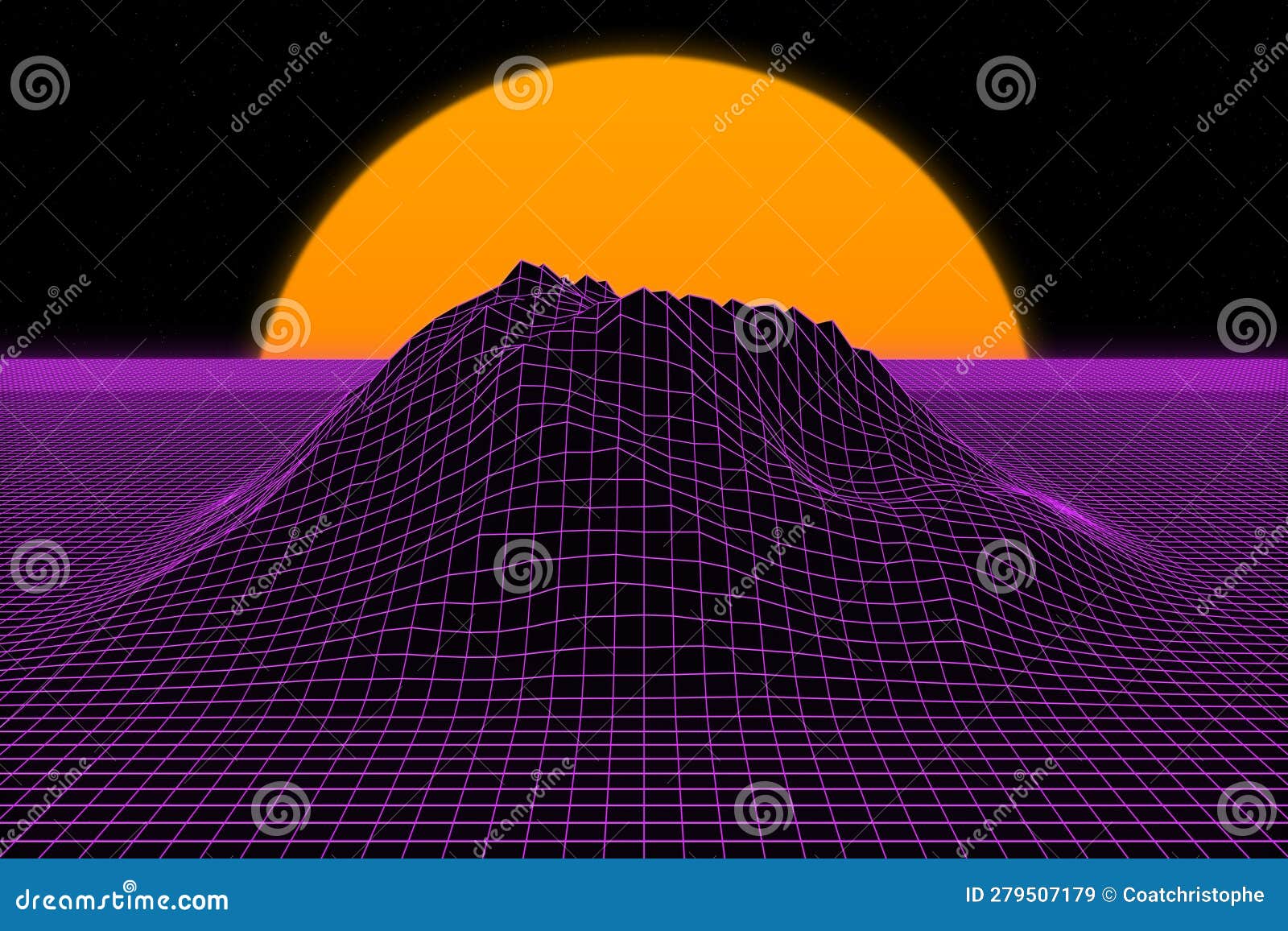 3D Mountain Grid with Sunset Stock Illustration - Illustration of color ...