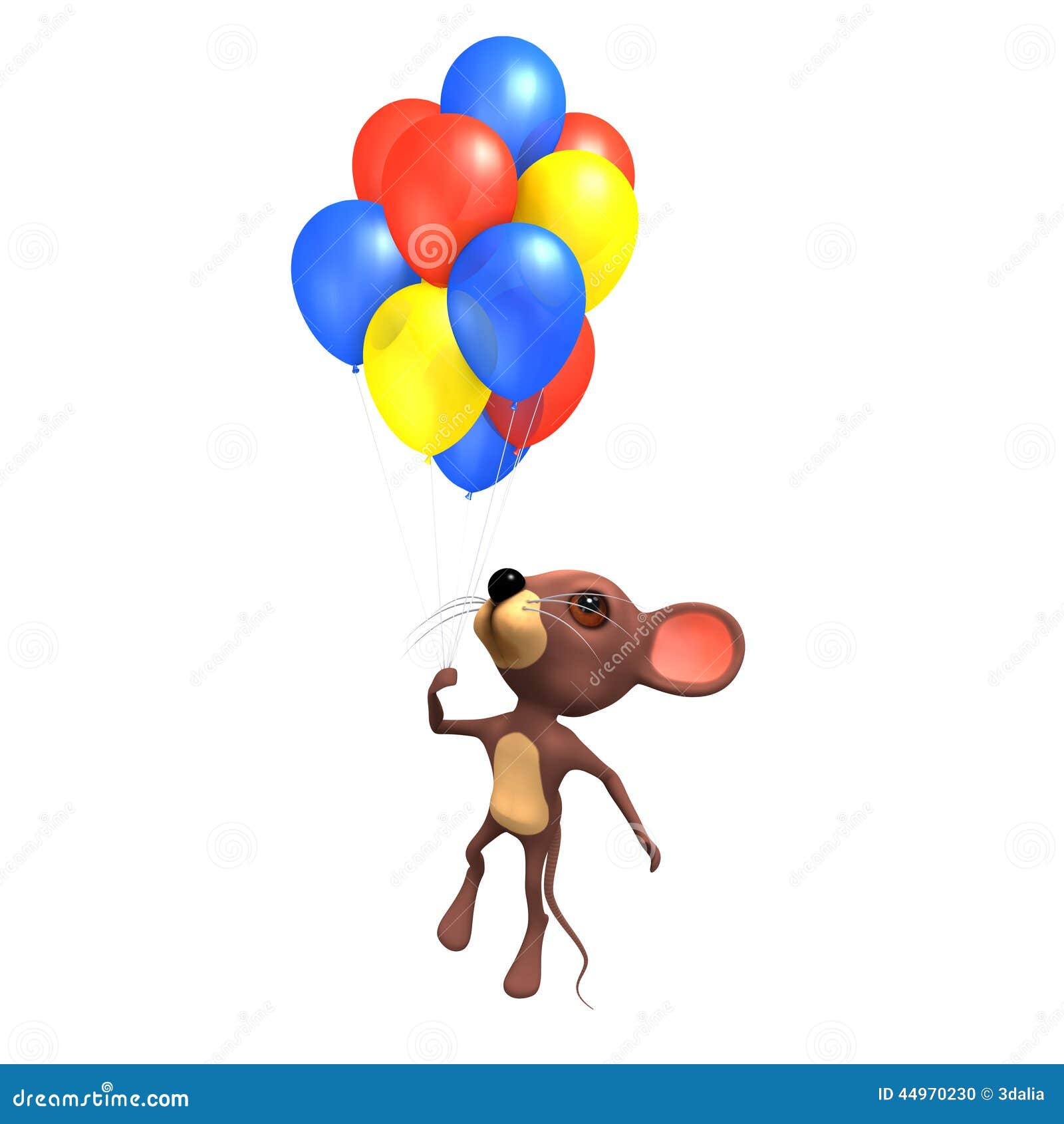 3d Mouse Flying with Colored Balloons Stock Illustration - Illustration ...