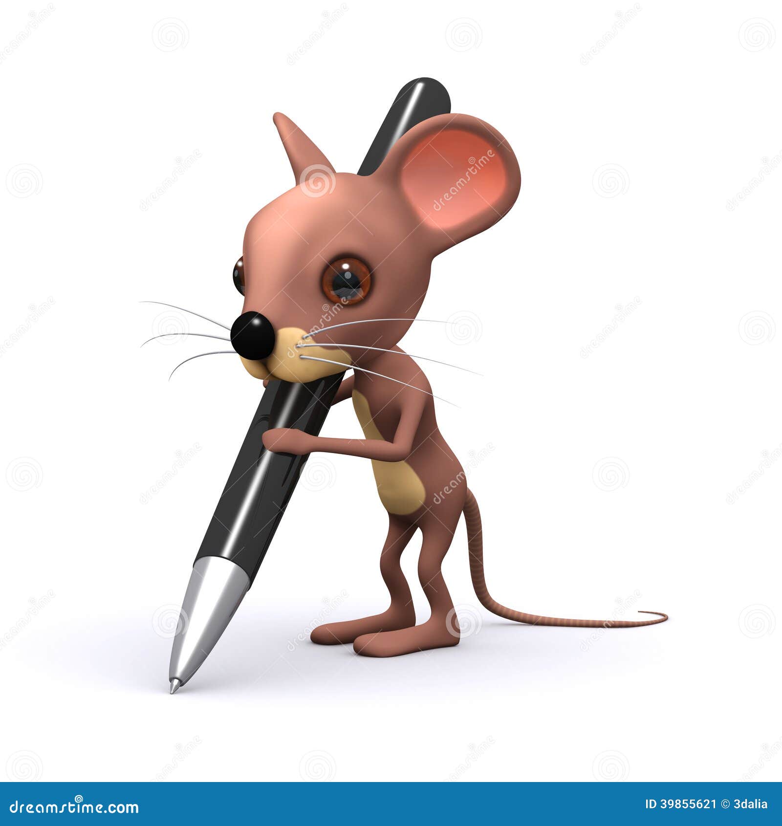 3d Mouse writes with pen stock illustration. Illustration of pets ...