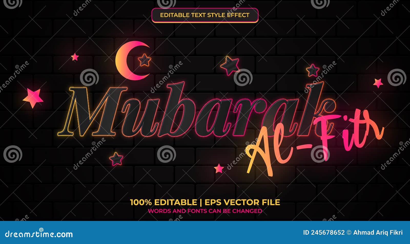 3d Mubarak Al Fitr Text Effect Editable Text Style. Luxury Eid Mubarak ...