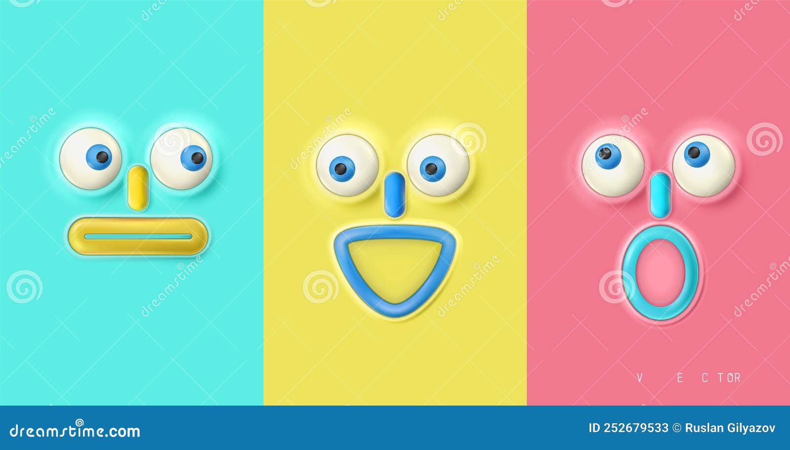 3D Multi-colored Character with Different Emotions. Vector Stock Vector ...