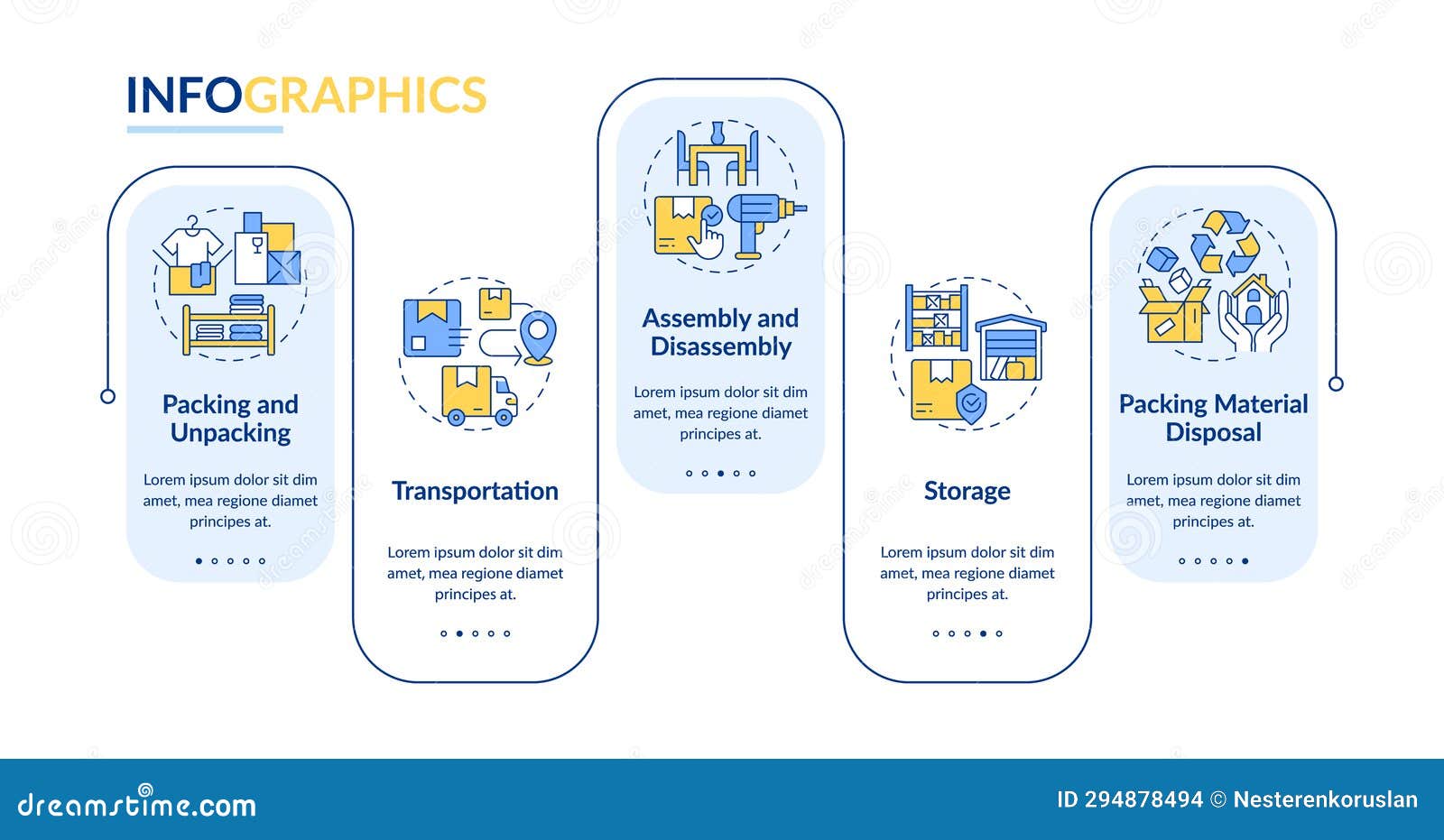 2D Multicolor Moving Service Layout with Linear Icons Stock ...