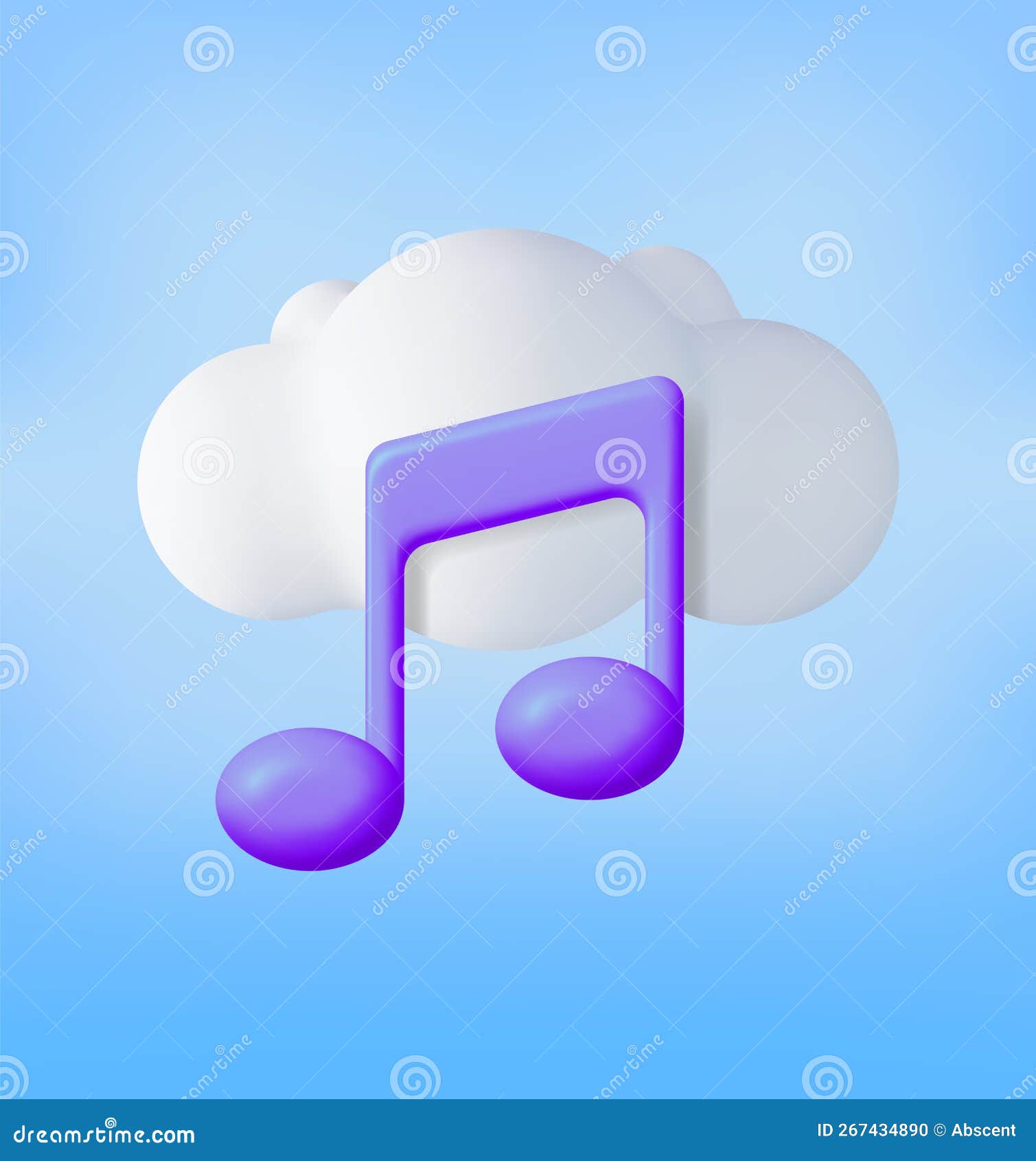 3D Music Note in Cloud. Render Streaming Music Stock Vector ...