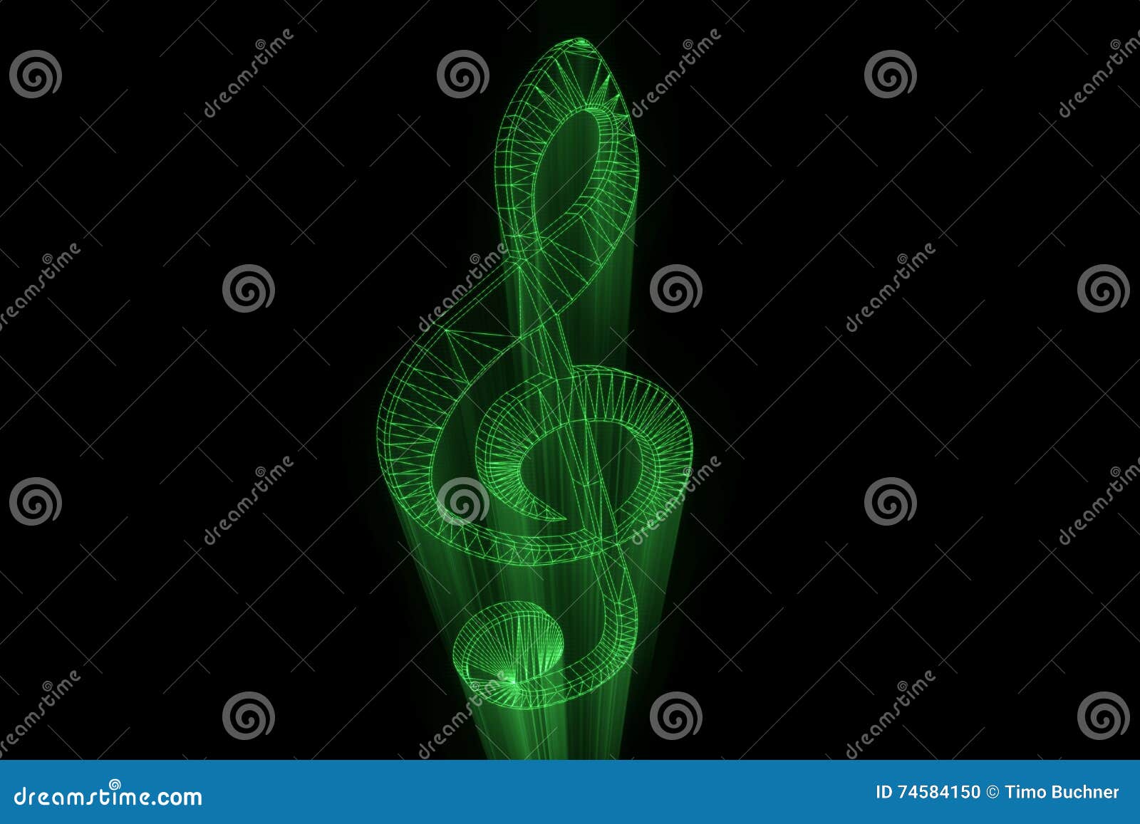 3D Music Note in Wireframe Hologram Style. Nice 3D Rendering Stock ...